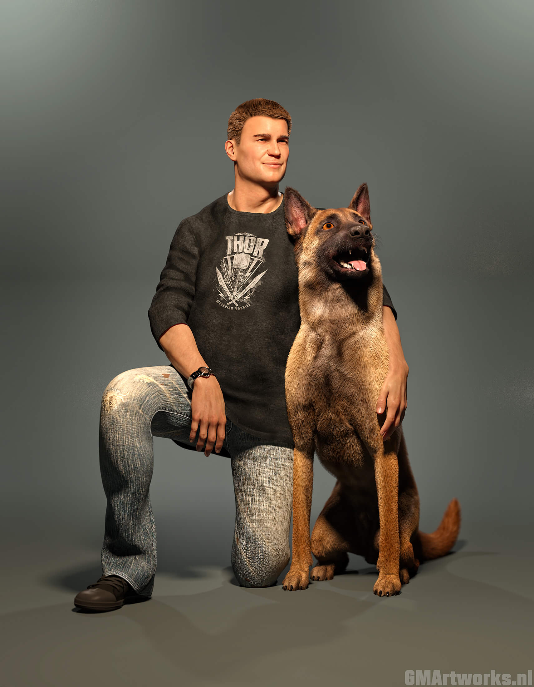Thor the German Shepherd 3D Render, Digital Art by GMArtworks