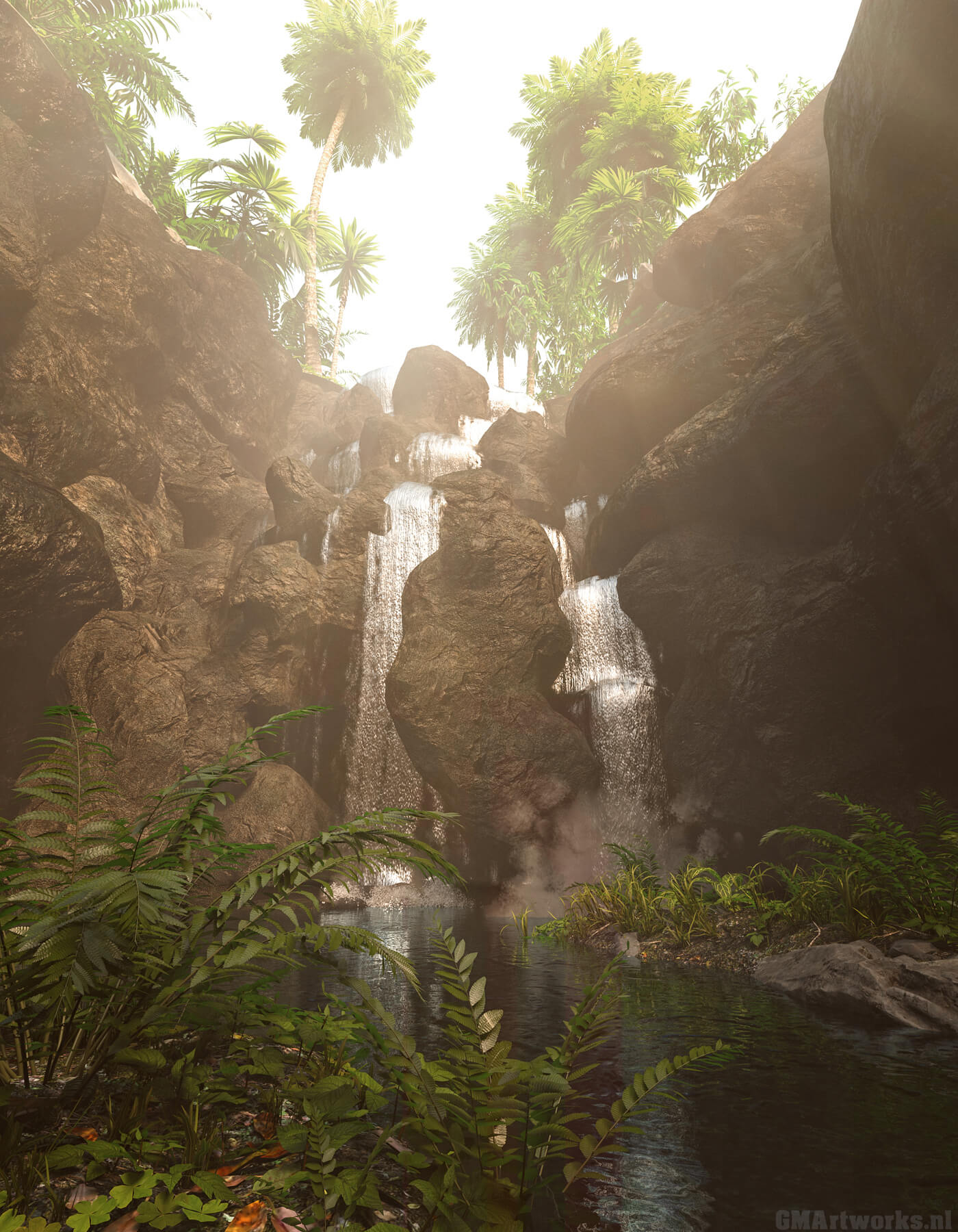 Tropical Cave 3D Render, Digital Art by GMArtworks