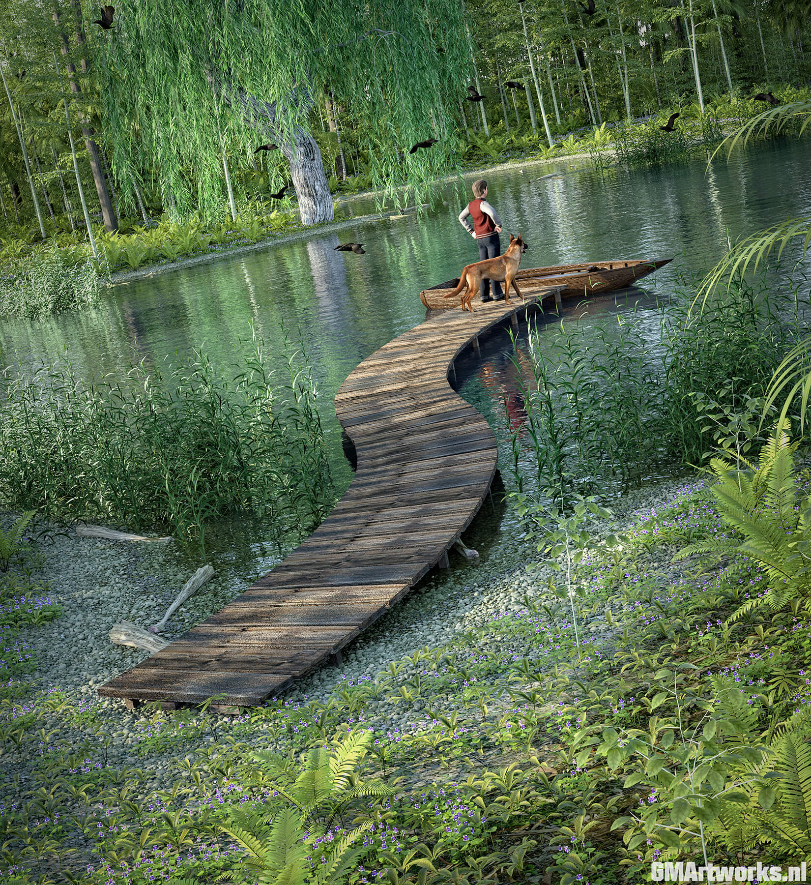 Wooden Walkway 3D Render, Digital Art by GMArtworks