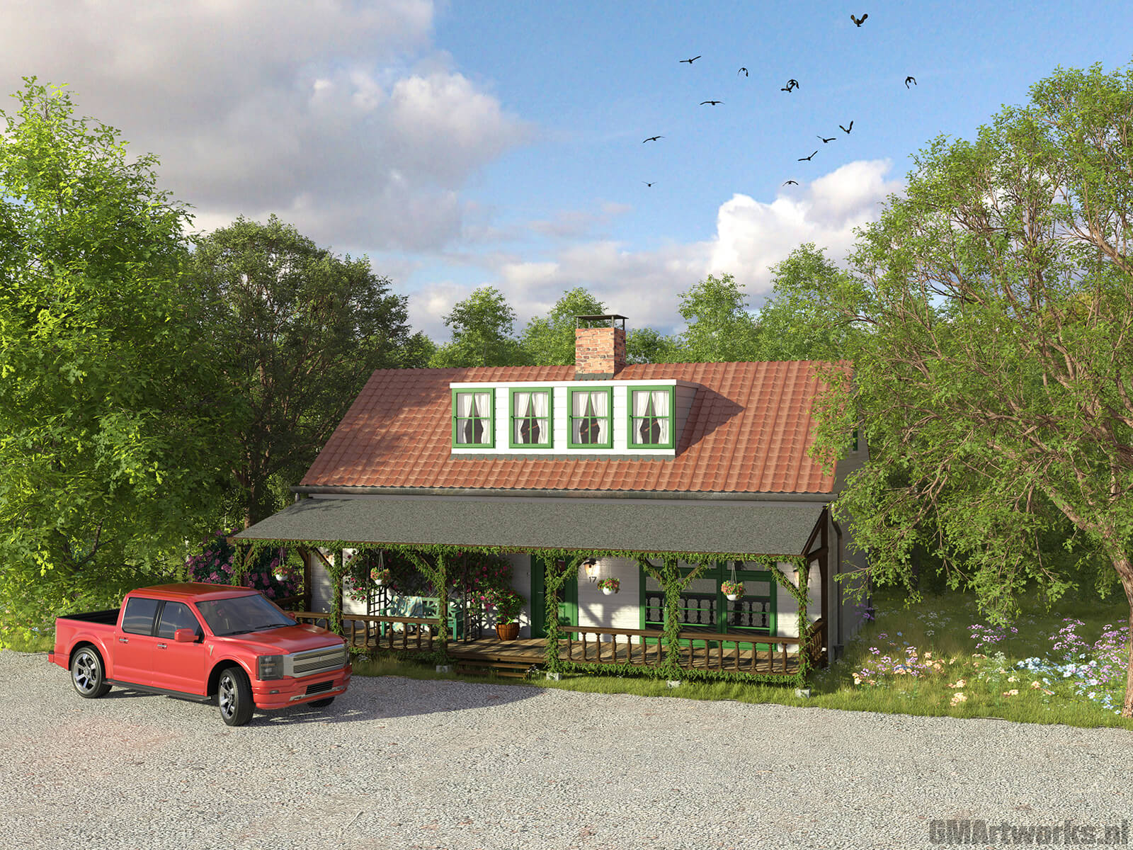 House With Front Porch - 3D Model by GMArtworks