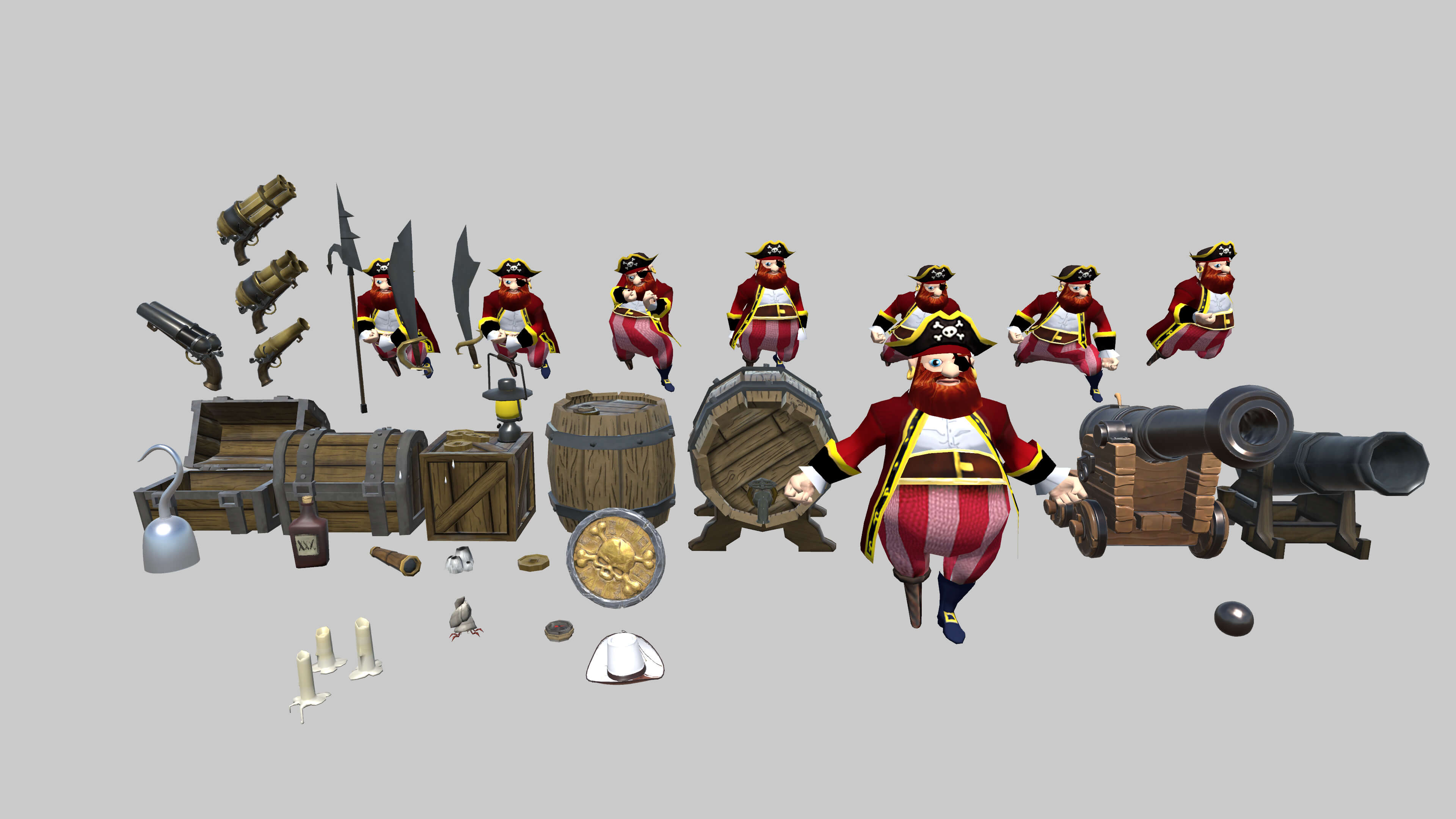 Animated Pirate Character With Props PBR Textures - 3D Model by Gold Coin