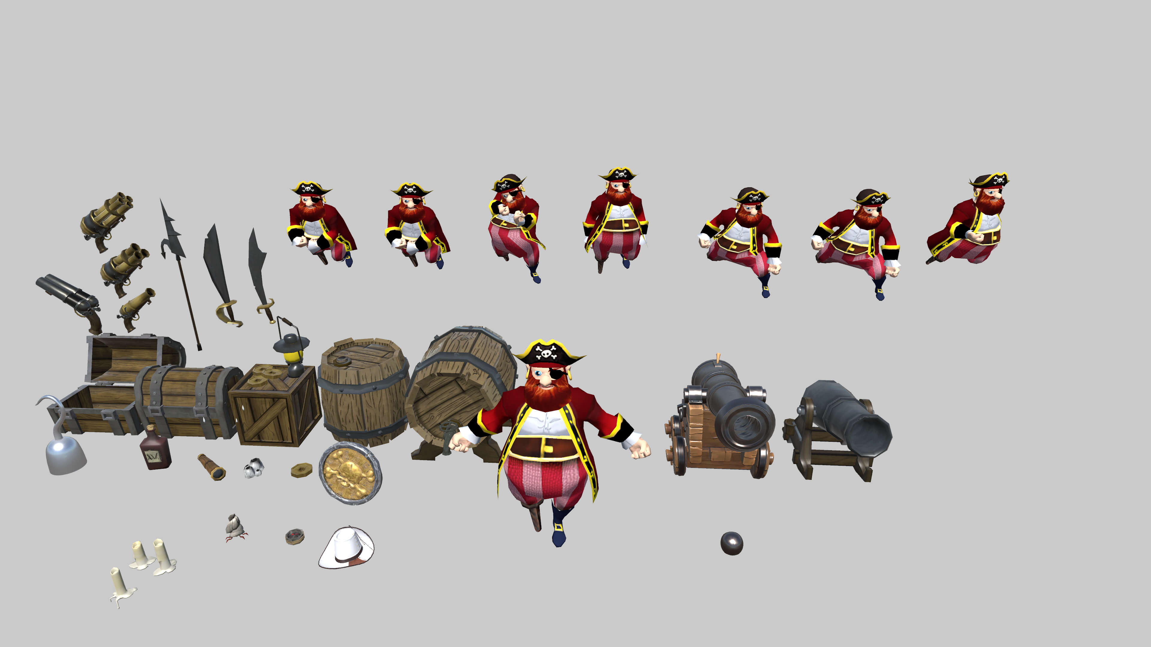 Animated Pirate Character With Props PBR Textures - 3D Model by Gold Coin