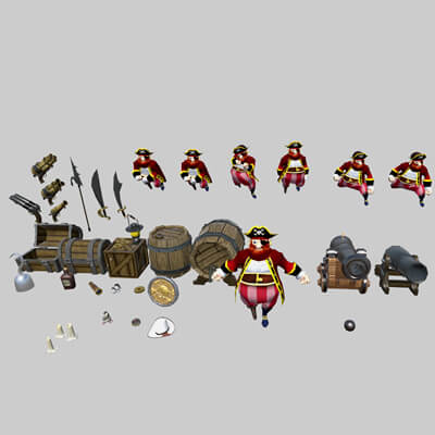 Animated Pirate Character Pack Props Stylized PBR Texture - 3D Model by ...