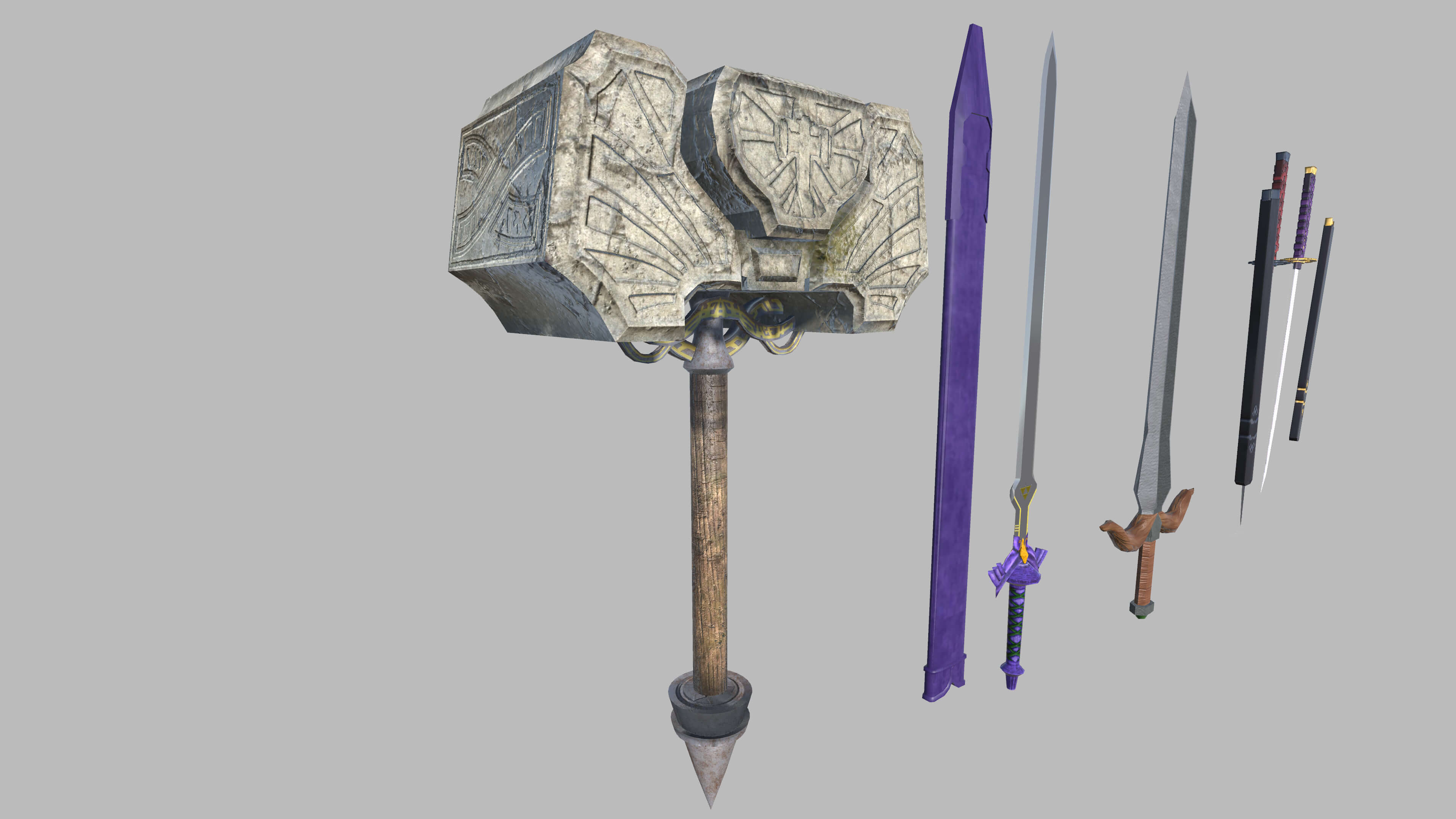 Sword and Hammer Item with PBR Textures - 3D Model by Gold Coin
