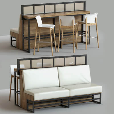 Bar Set Sofa With Wooden Frame and Cushions - 3D Model by GOLD MASTER