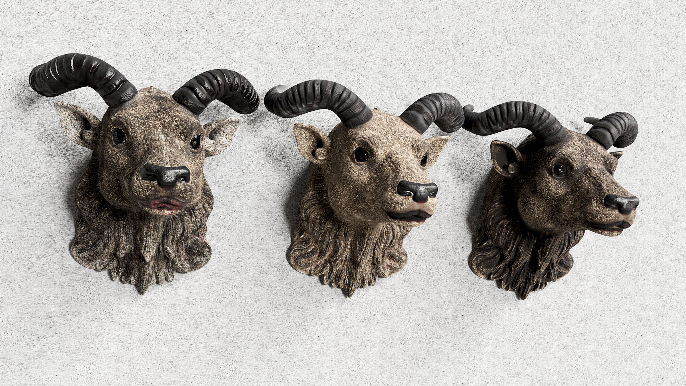Goat Heads with Spiral Horns - 3D Model by GOLD MASTER