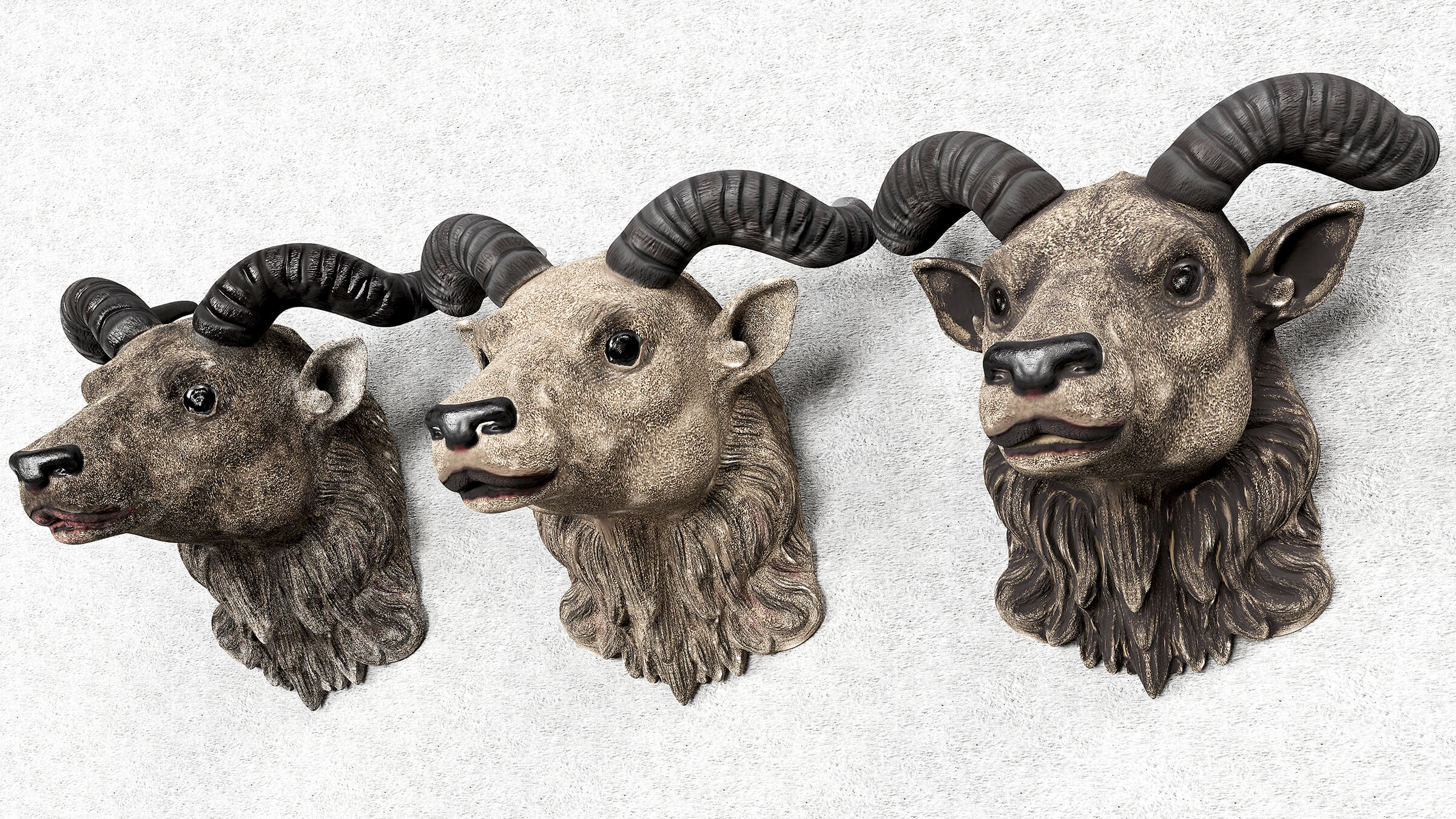 Goat Heads with Spiral Horns - 3D Model by GOLD MASTER