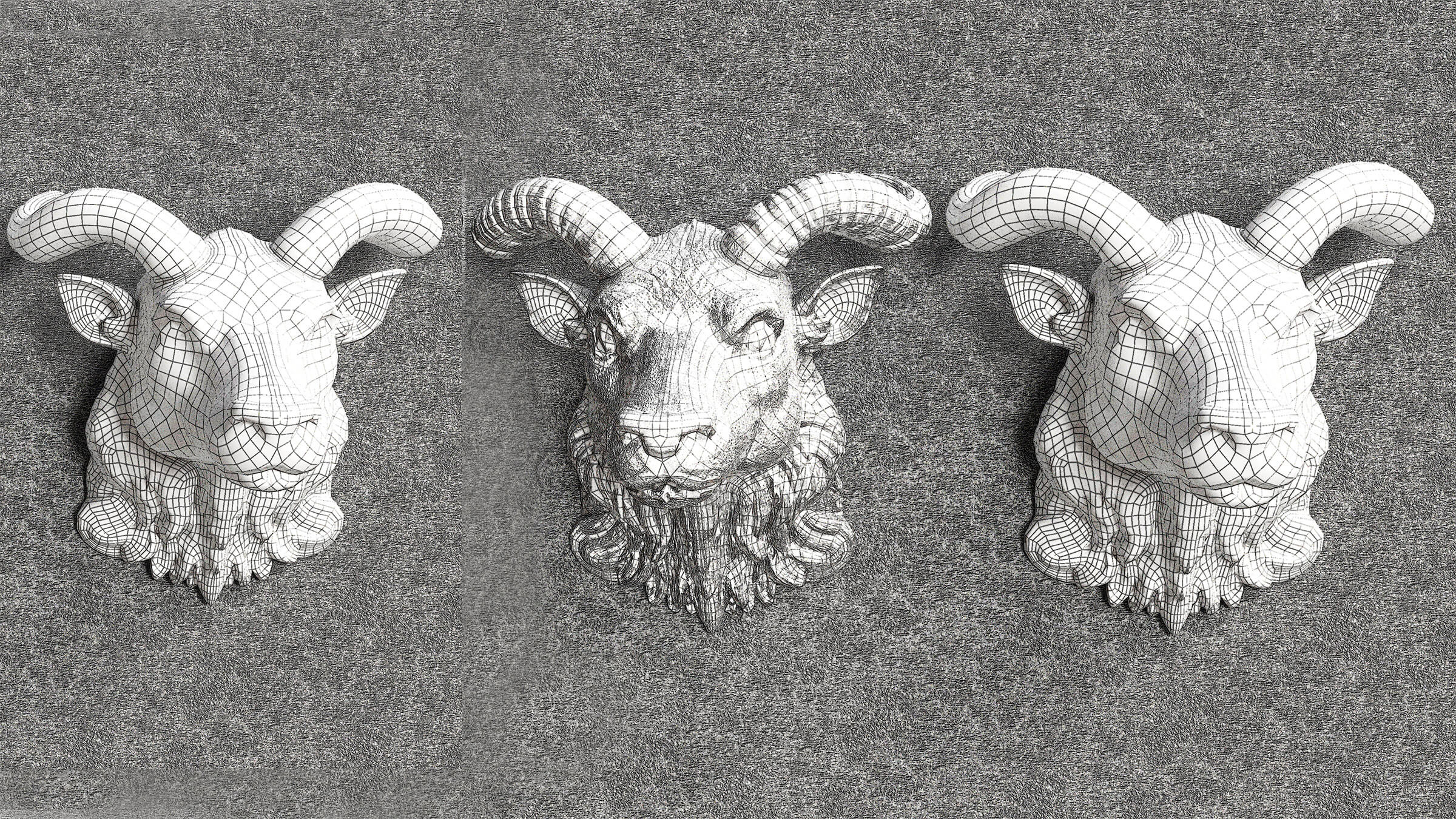 Goat Heads with Spiral Horns - 3D Model by GOLD MASTER