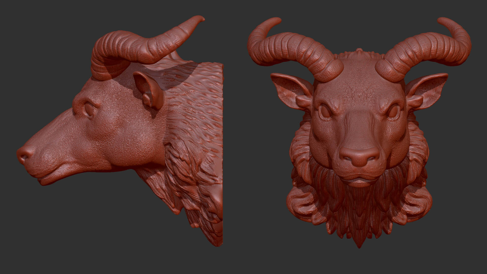 Goat Heads with Spiral Horns - 3D Model by GOLD MASTER