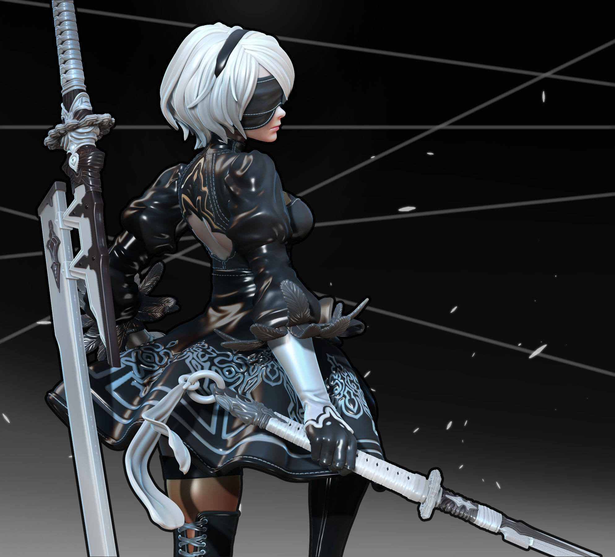 NieR Automata 2B - 3D Model by goldenriveth02
