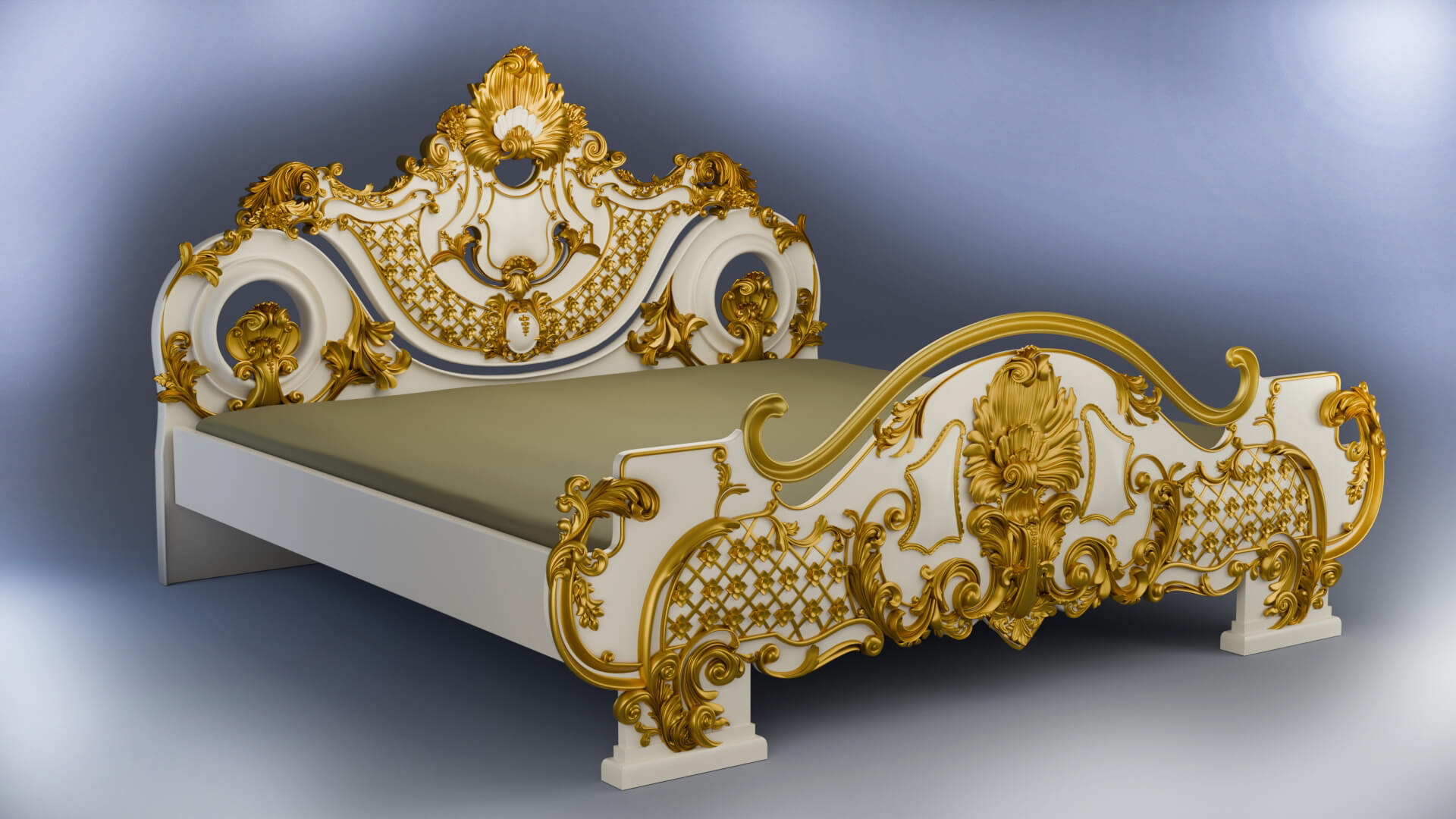 Baroque Style Bed With Golden Stucco - 3D Model by GoodWood