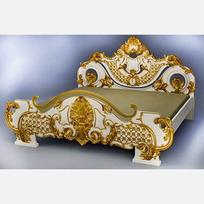 Baroque Style Bed With Golden Stucco - 3D Model by GoodWood