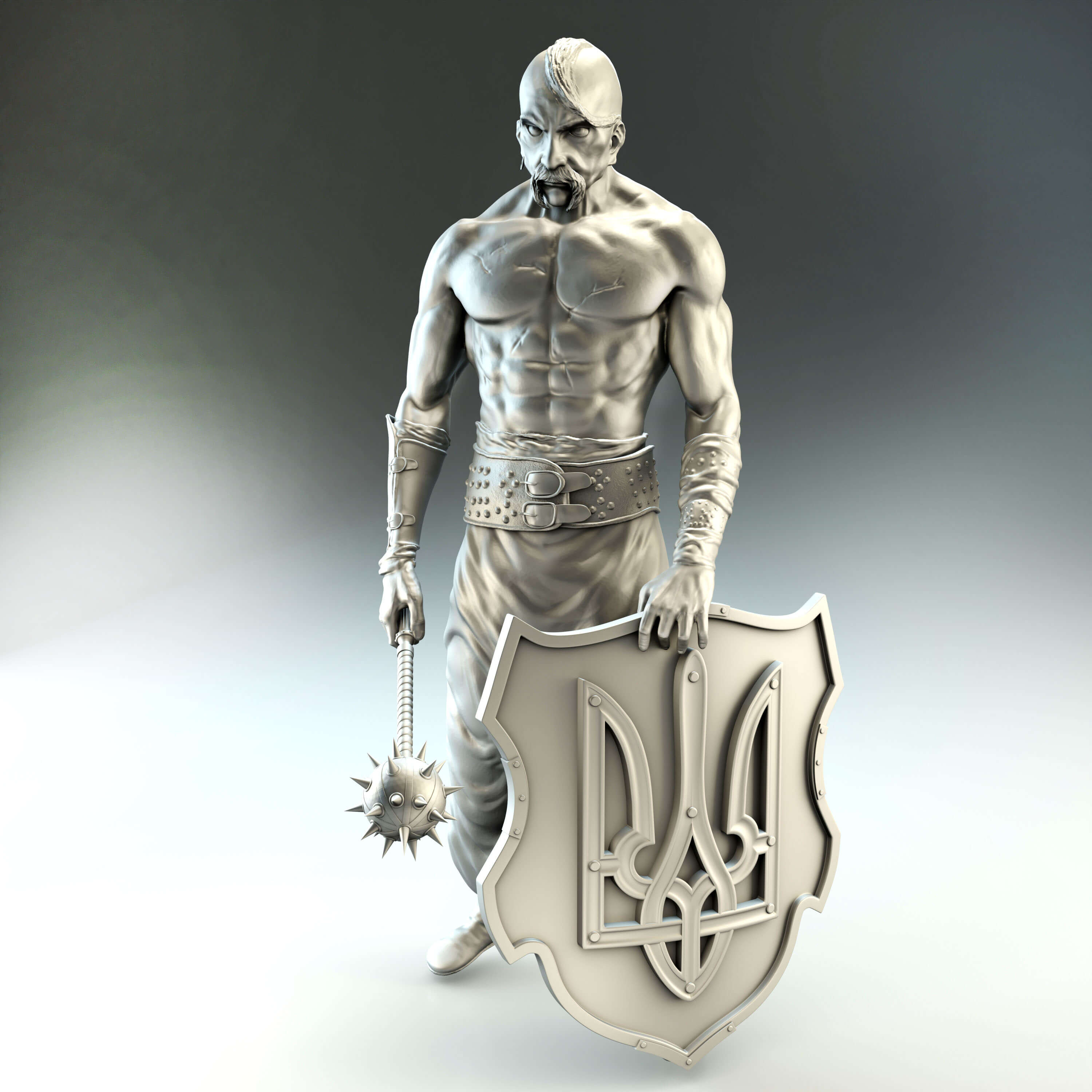 Cossack Warrior With Mace and Shield With Trident for CNC - 3D Model by ...