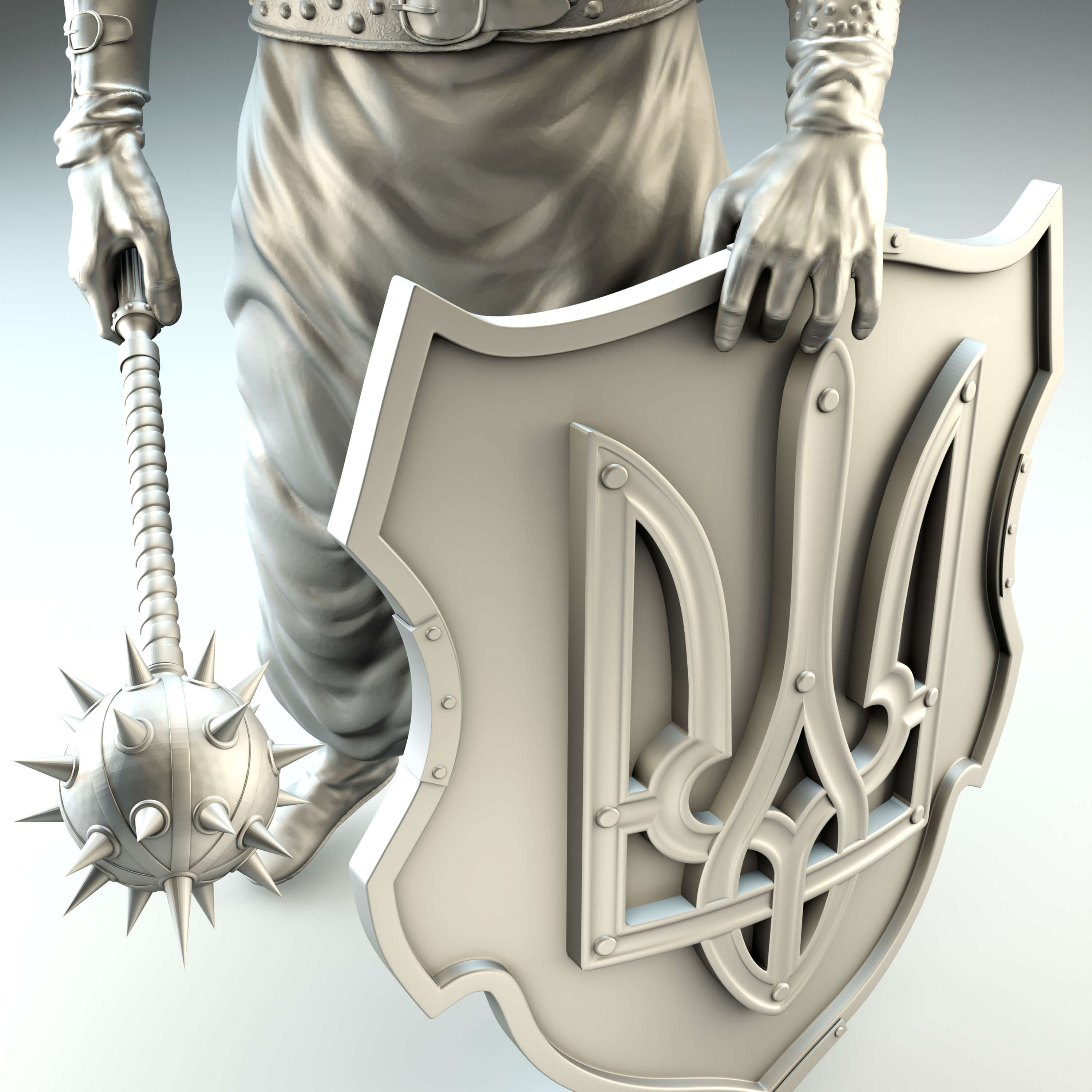 Cossack Warrior With Mace and Shield With Trident for CNC - 3D Model by ...