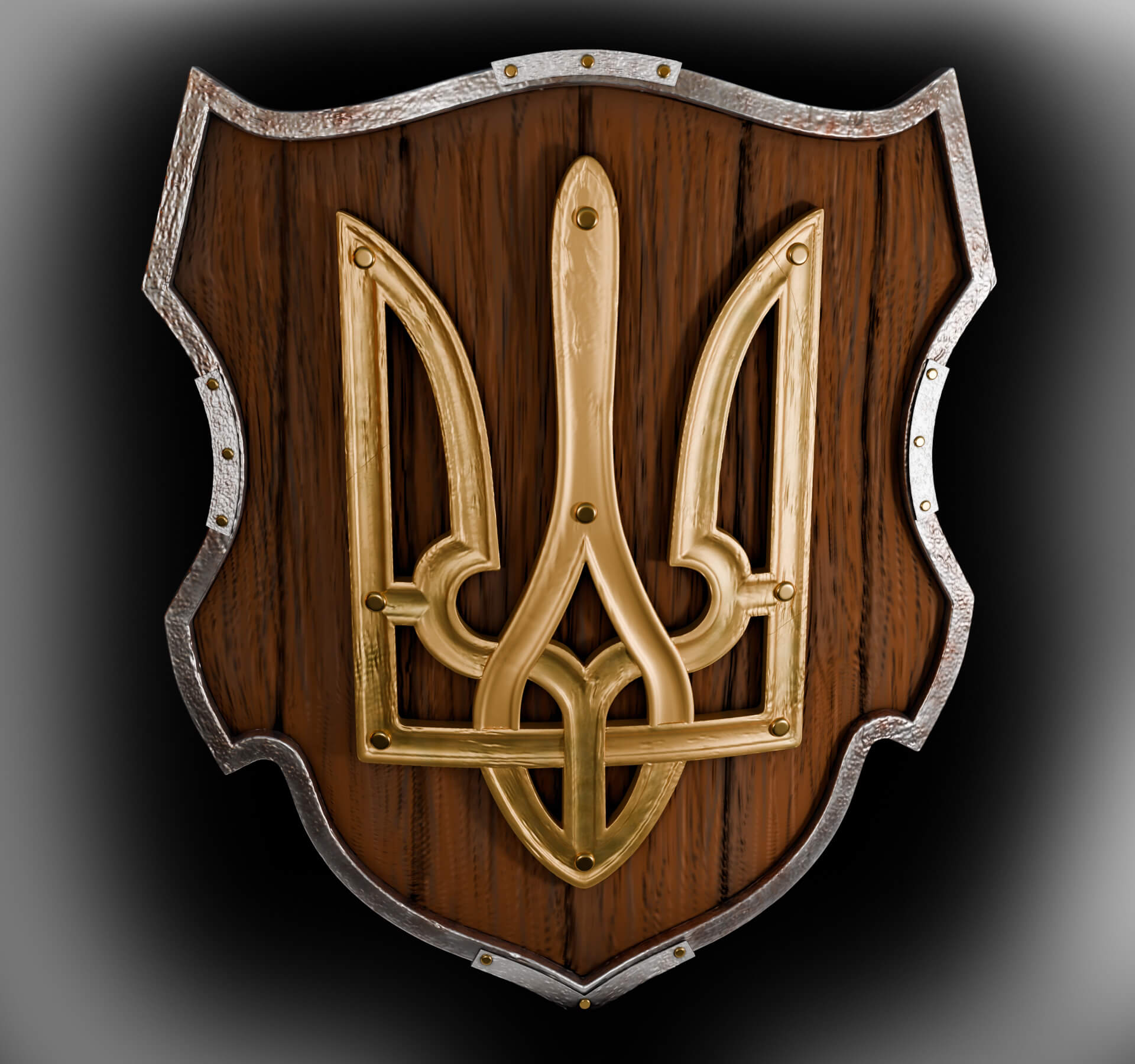 Shield of a Warrior With a Trident Made of Gold - 3D Model by GoodWood