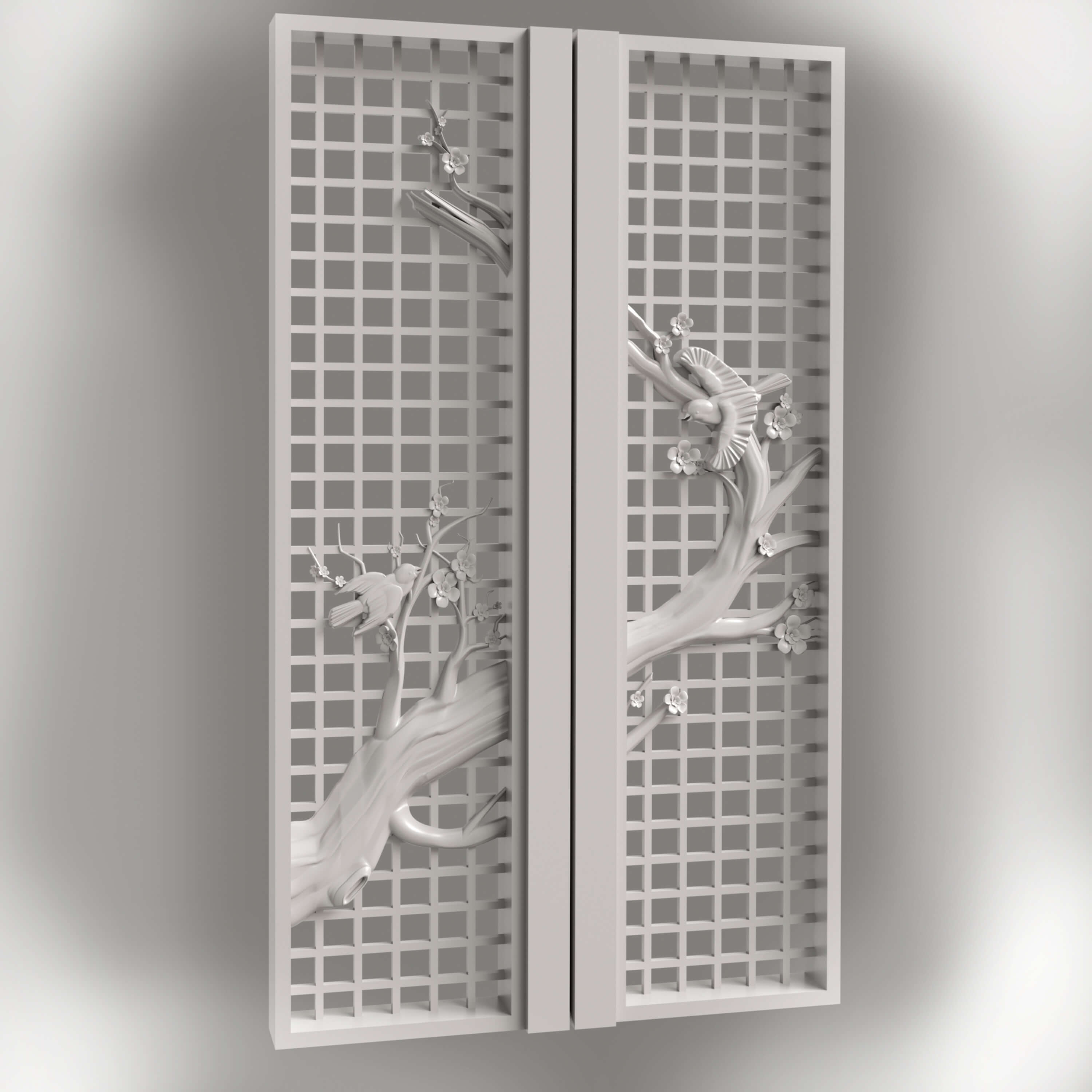 Door Cherry Blossoms and Birds for CNC Router - 3D Model by GoodWood