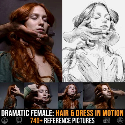 740+ Dramatic Female - Hair and Dress in Motion Reference Photo Set by ...