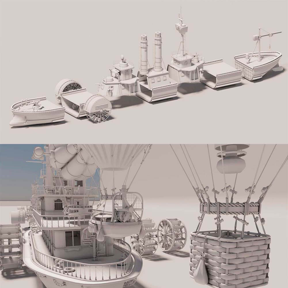Steamboat Kitbash Set - 3D Model by Grafit Studio