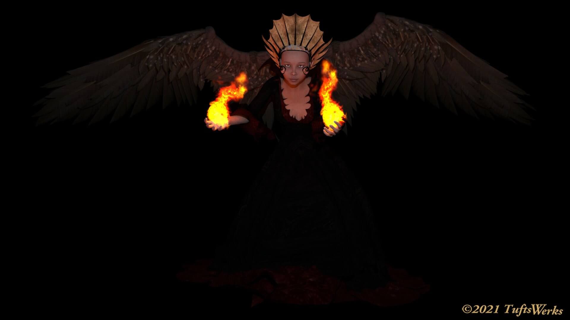 Aaryn the Fire Maiden 3D Render, Digital Art by grafkdesigner