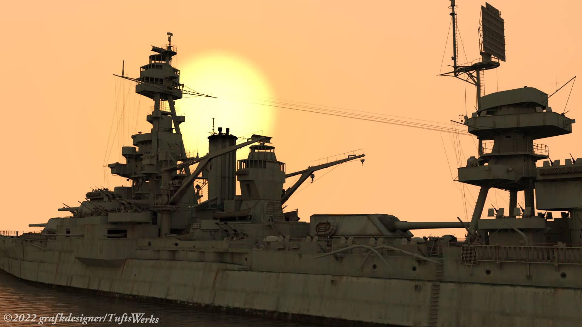 USS Texas at sunset 3D Render, Digital Art by grafkdesigner