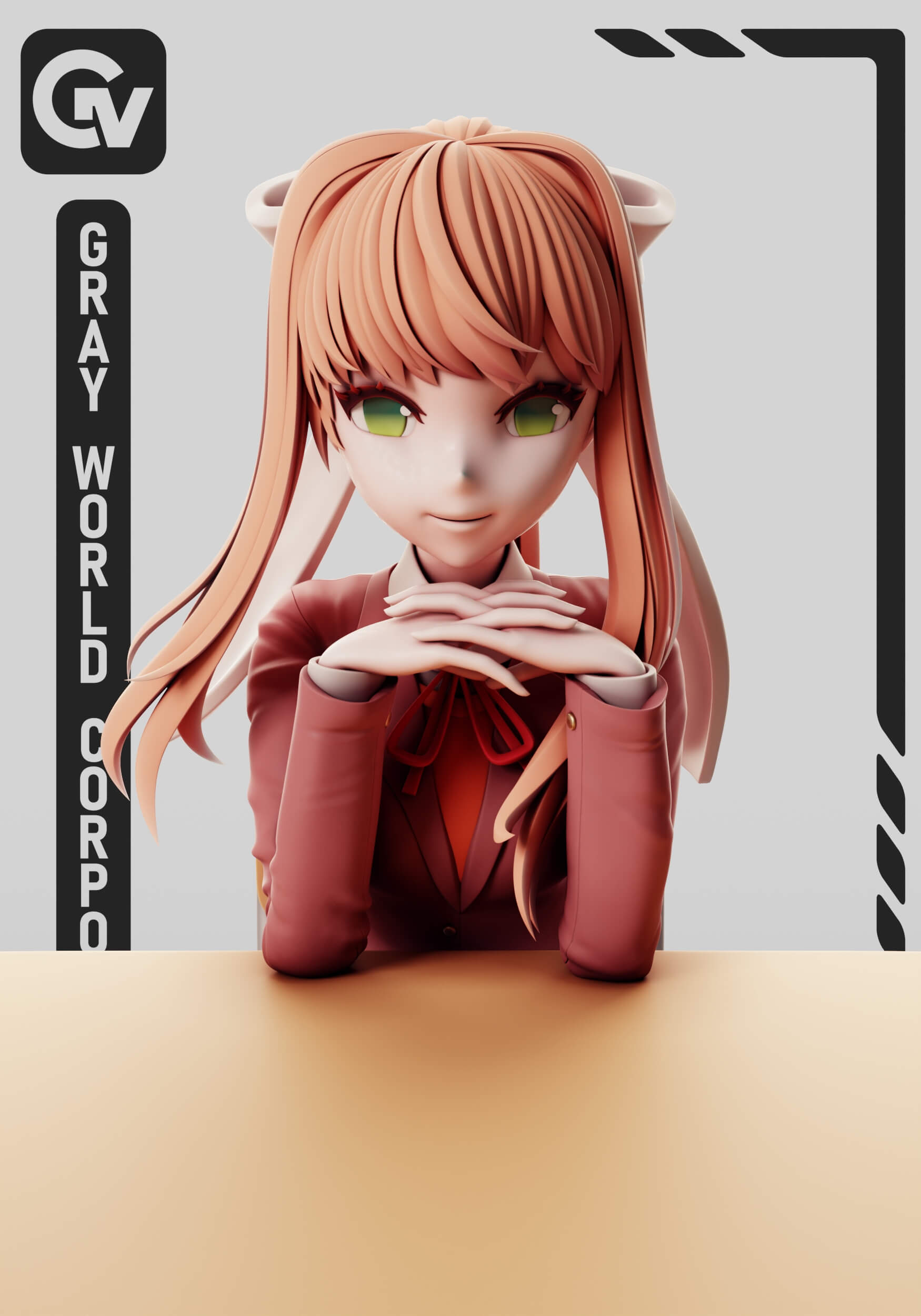 Monika - Doki Doki Literature Club 3D Print Model by Gray World Corporation