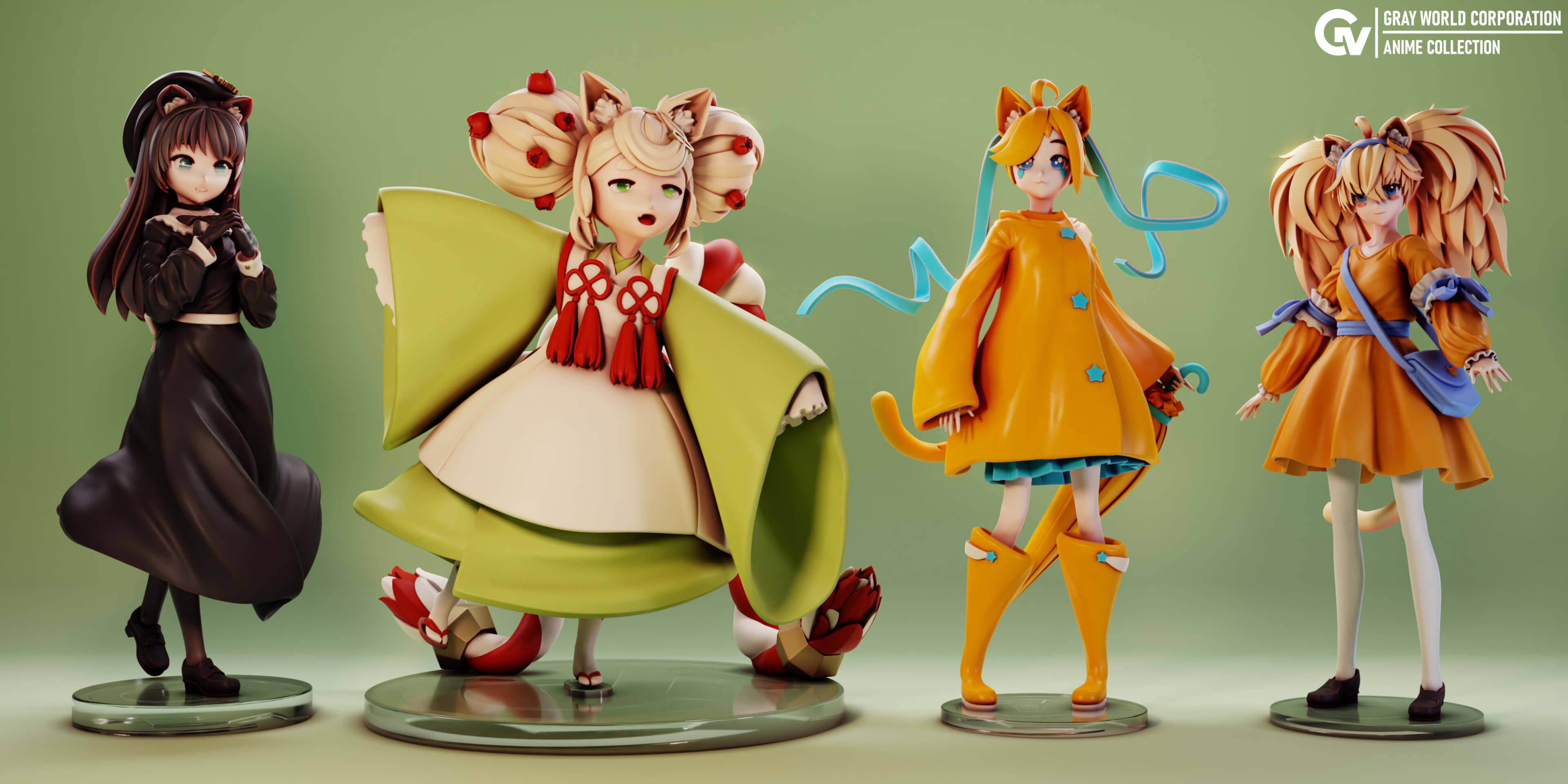 Neko Neko Set - 3D Print Model by Gray World Corporation