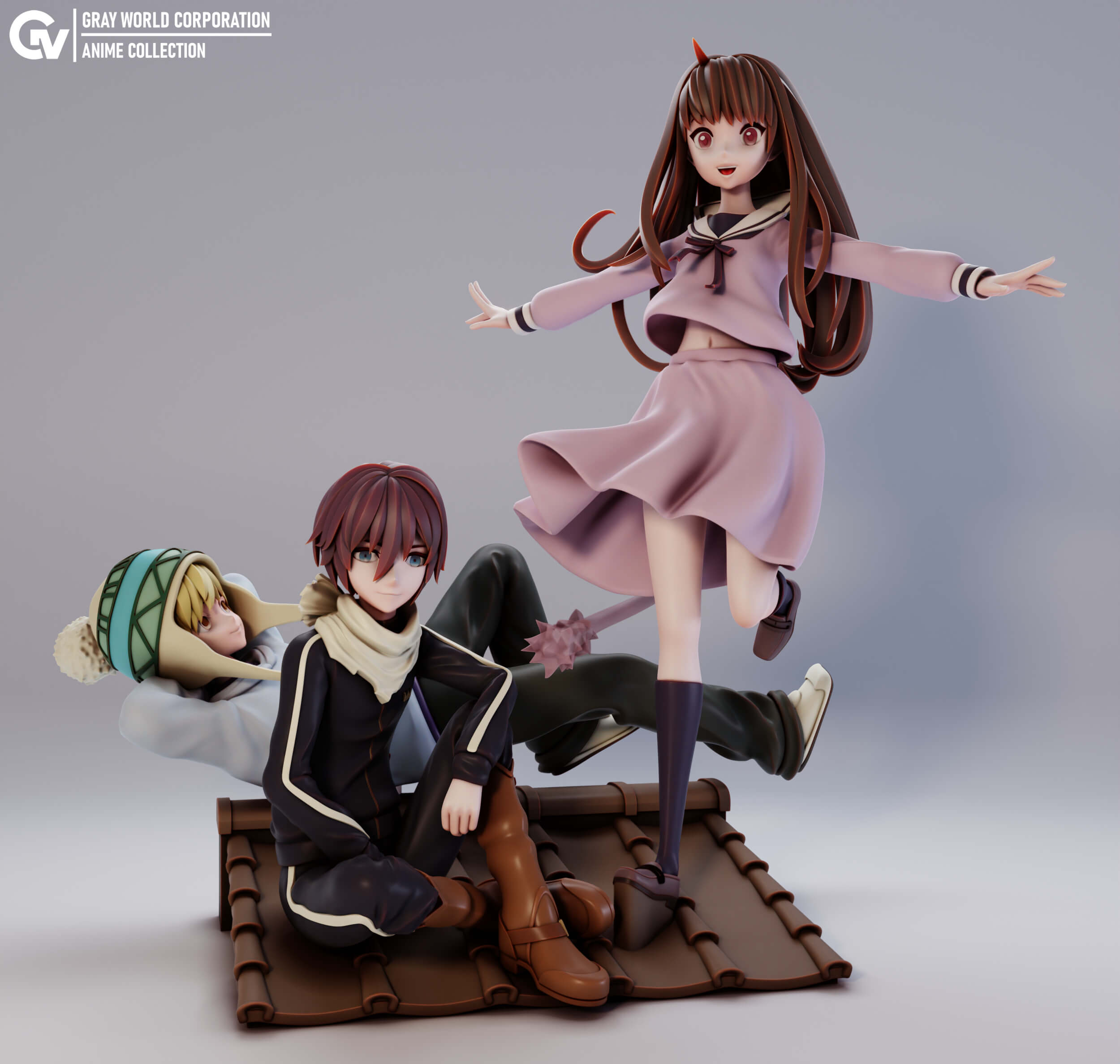 Yato, Hiyori and Yukine - Noragami 3D Model by Gray World Corporation