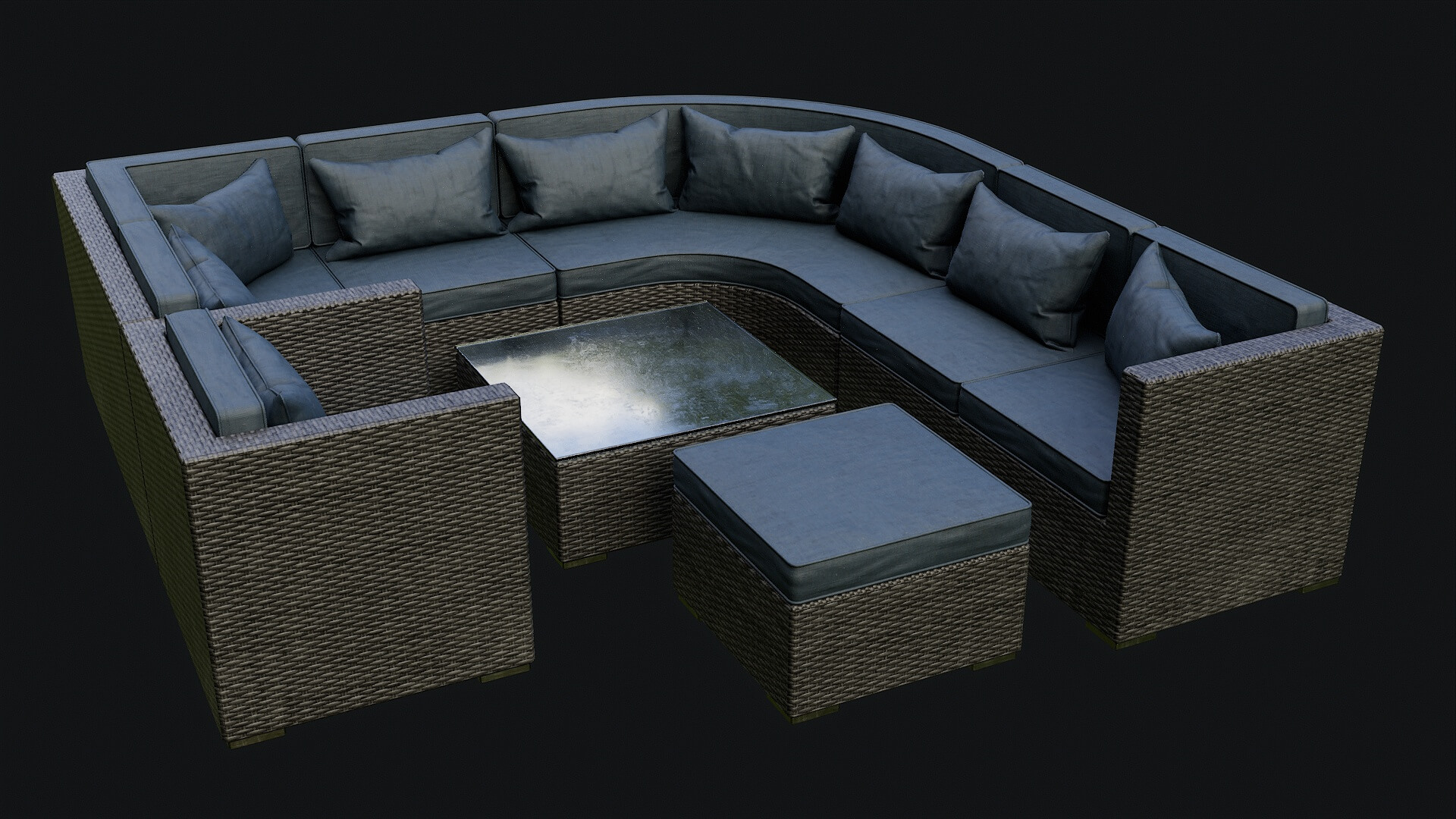 Black Rattan Sofa Set - Game Ready PBR 3D Model by Greavsie93