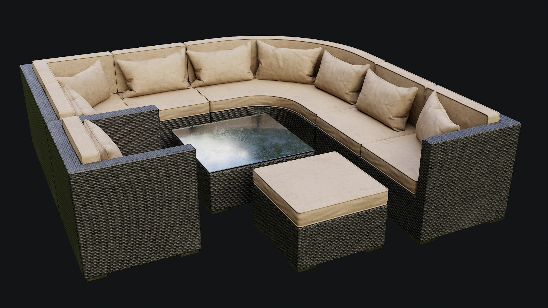 Black Rattan Sofa Set - Game Ready PBR 3D Model by Greavsie93