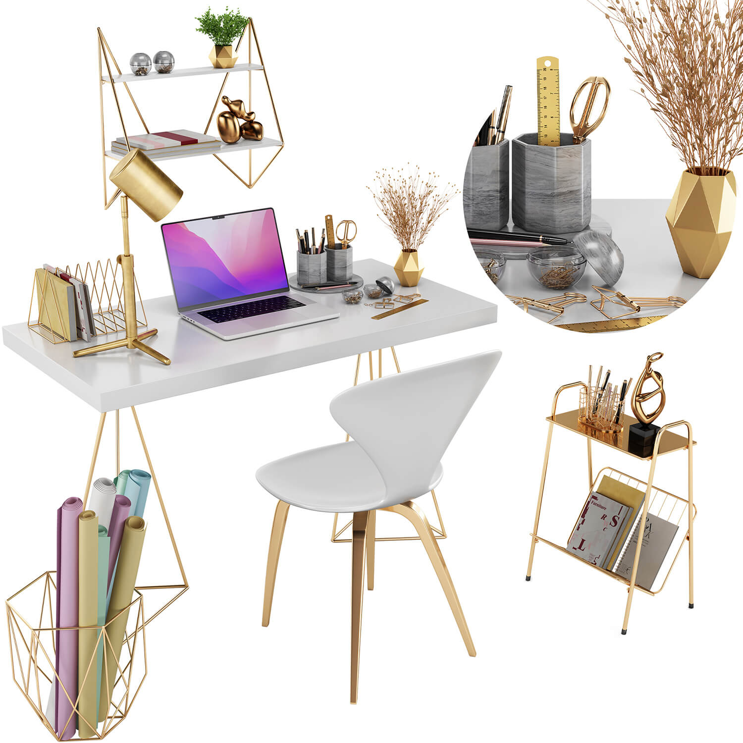 Golden Workplace Set 01 - 3D Model by GreenCG