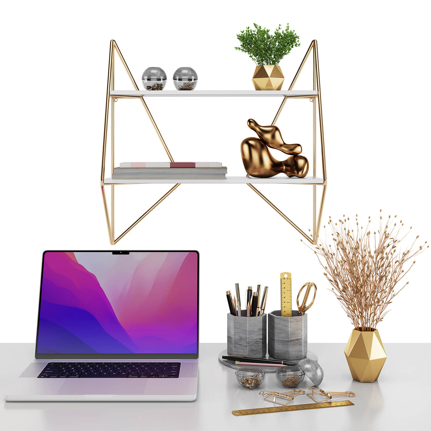 Golden Workplace Set 01 - 3D Model by GreenCG