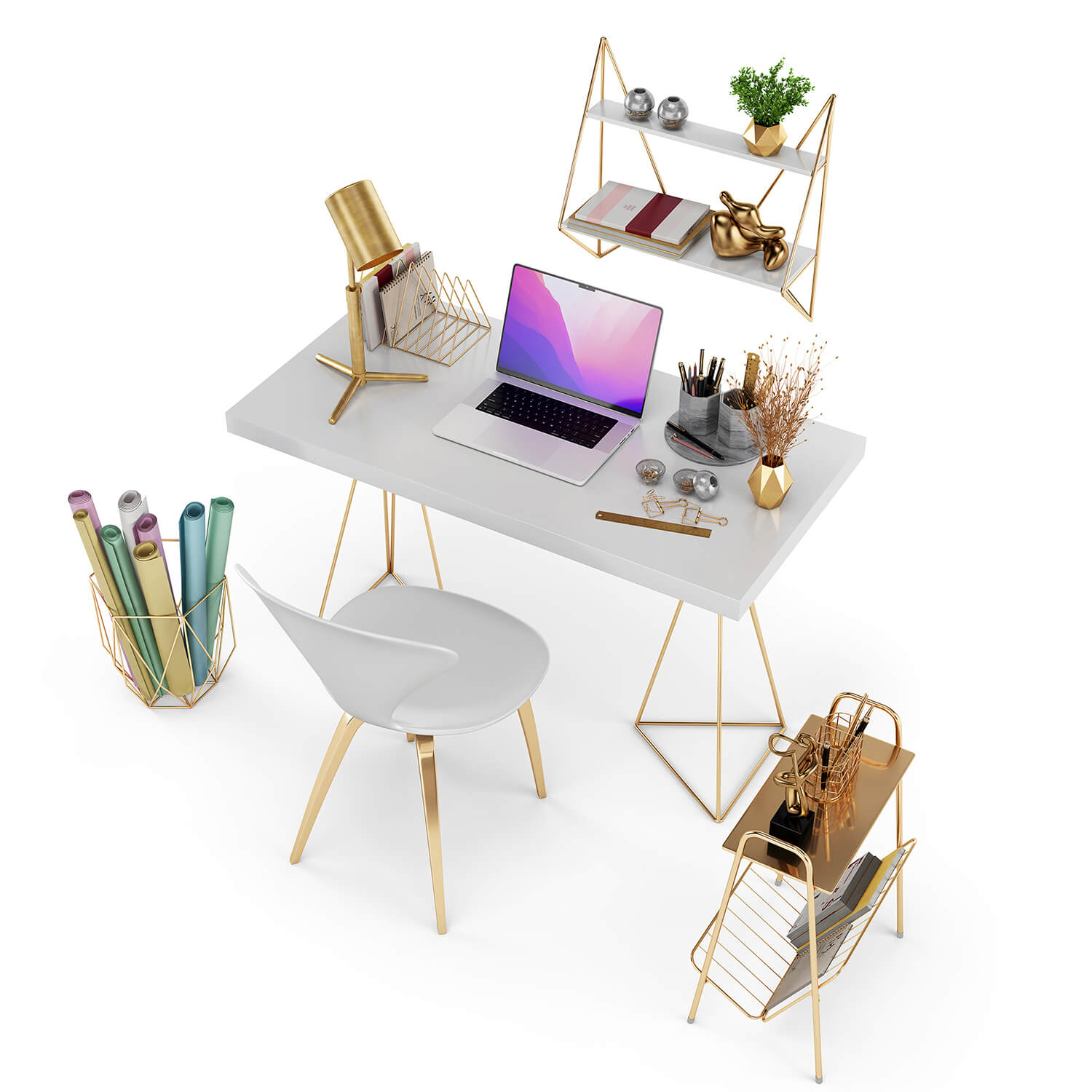 Golden Workplace Set 01 - 3D Model by GreenCG
