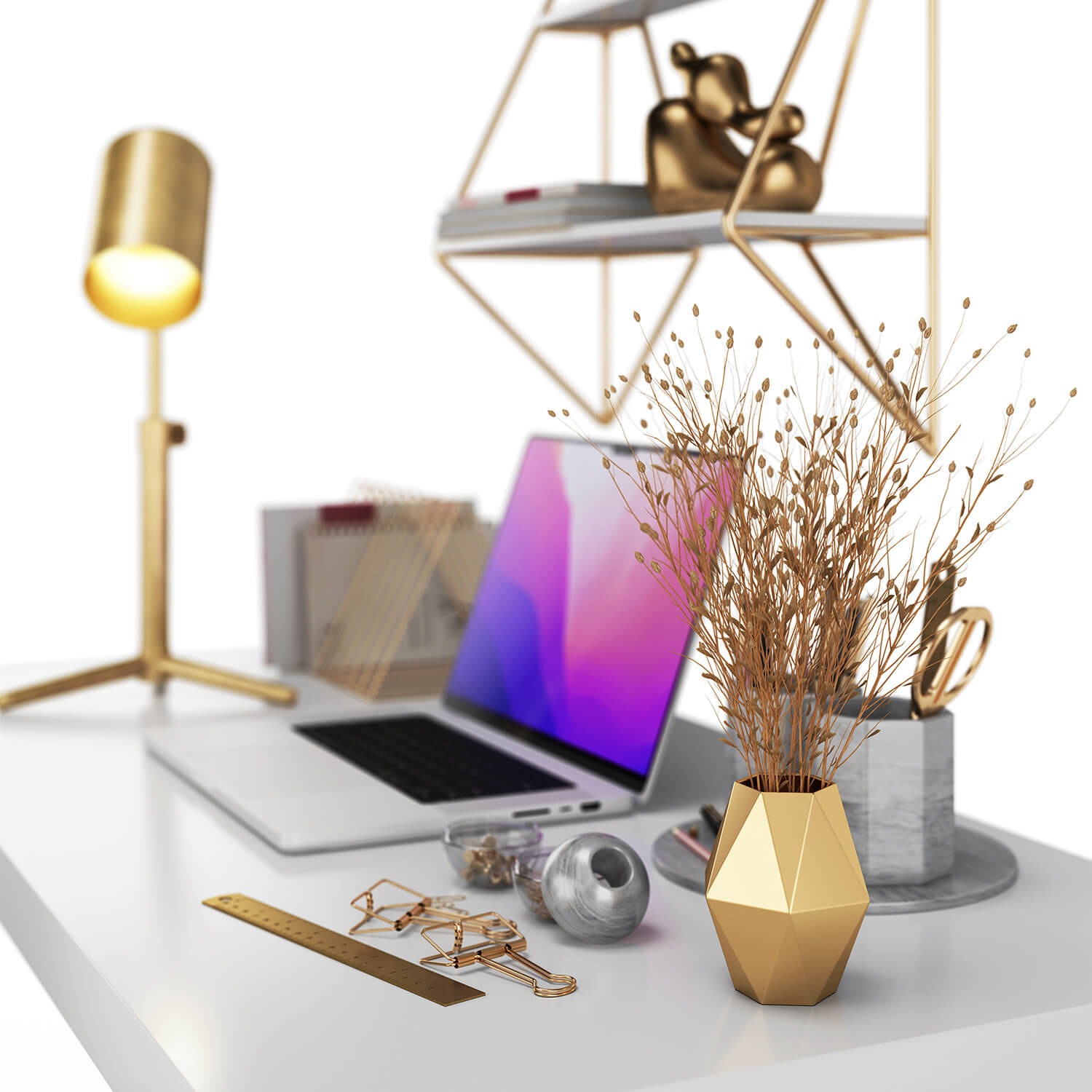 Golden Workplace Set 01 - 3D Model by GreenCG