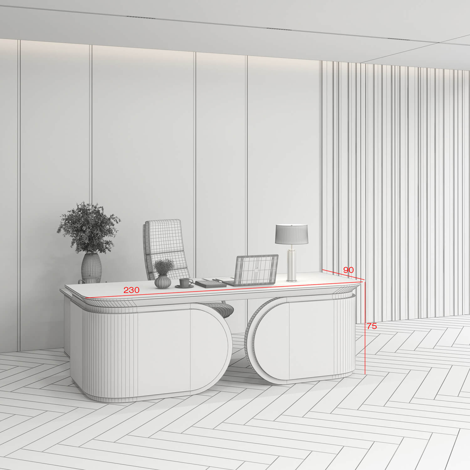 Workplace Manager Desk 01 - Boss Desk 3D Model by GreenCG