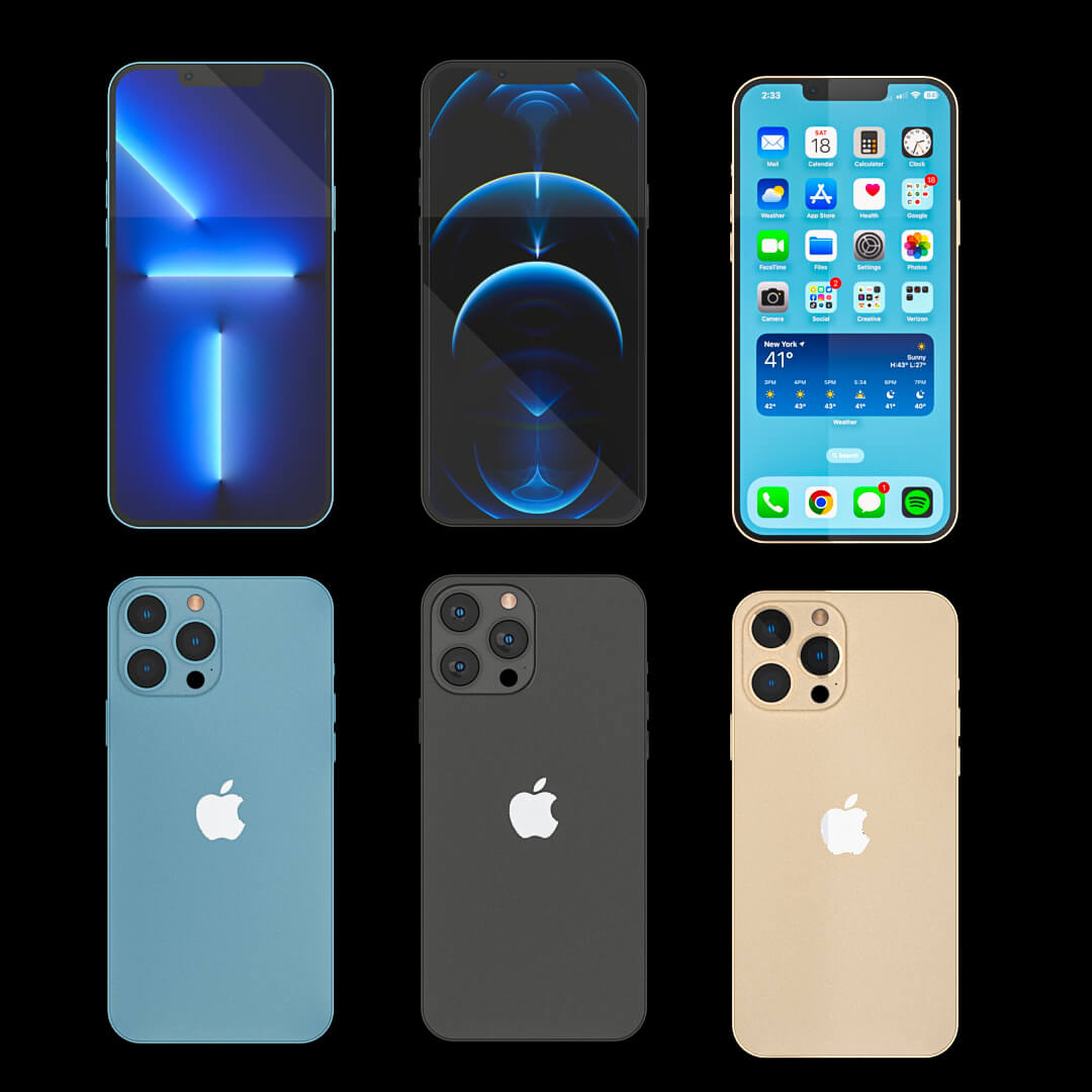 Apple iPhone 13 Pro - Pacific Blue, Gold, and Graphite 3D Model by ...