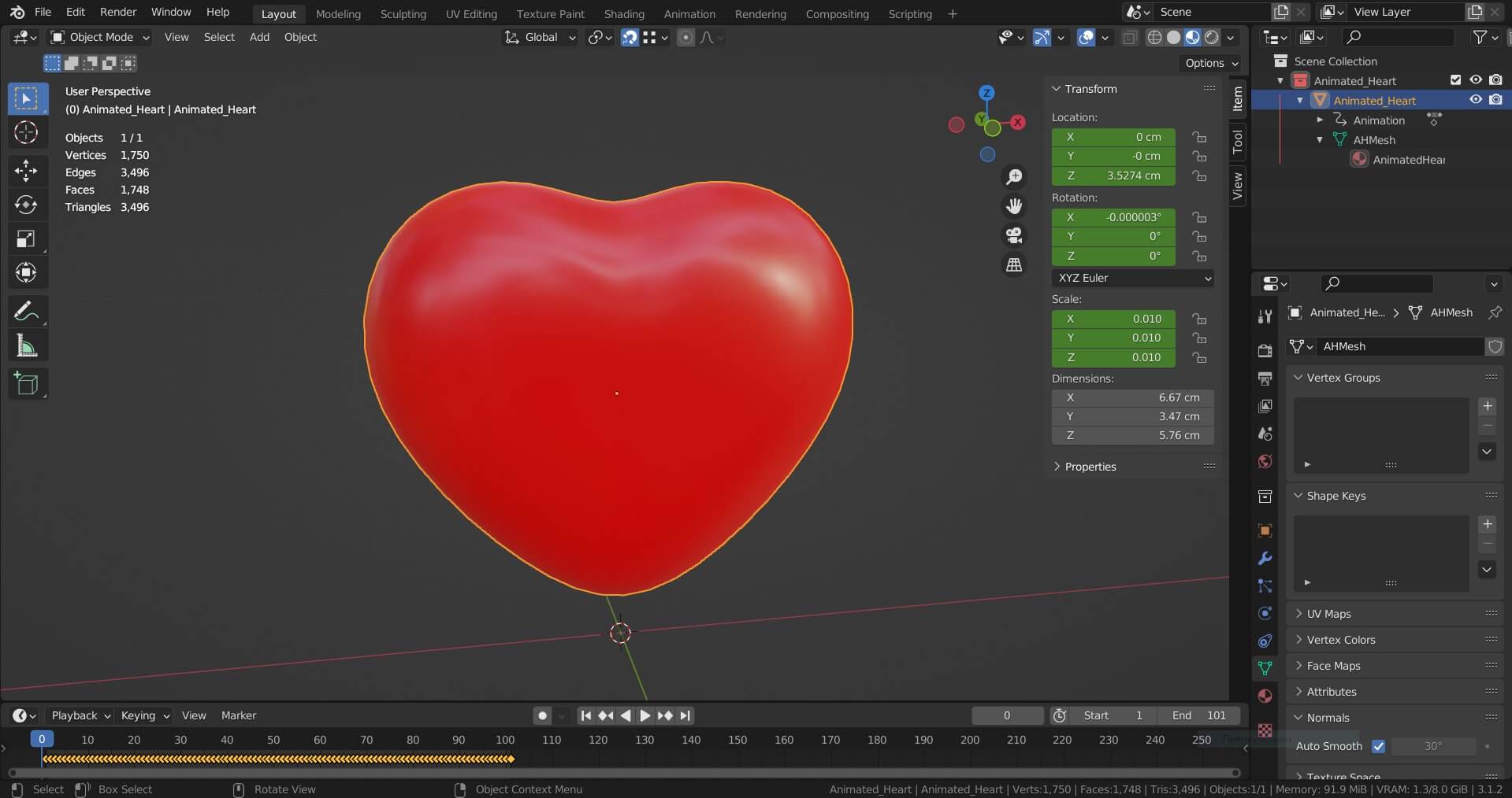 Animated Heart - 3D Model by Grishmanovskij Anton