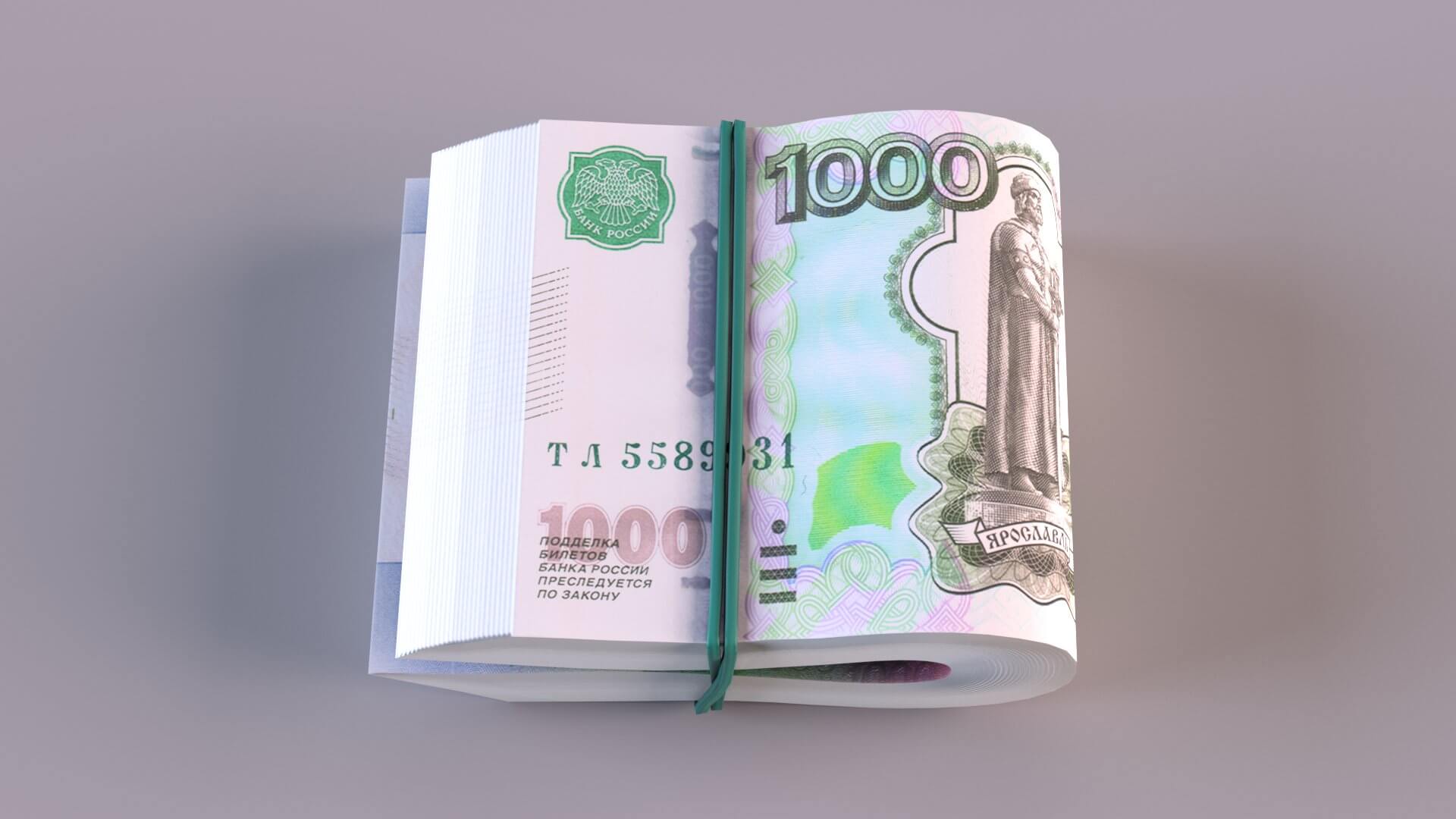 Bundle of Rubles 1000 - 3D Model by Grishmanovskij Anton