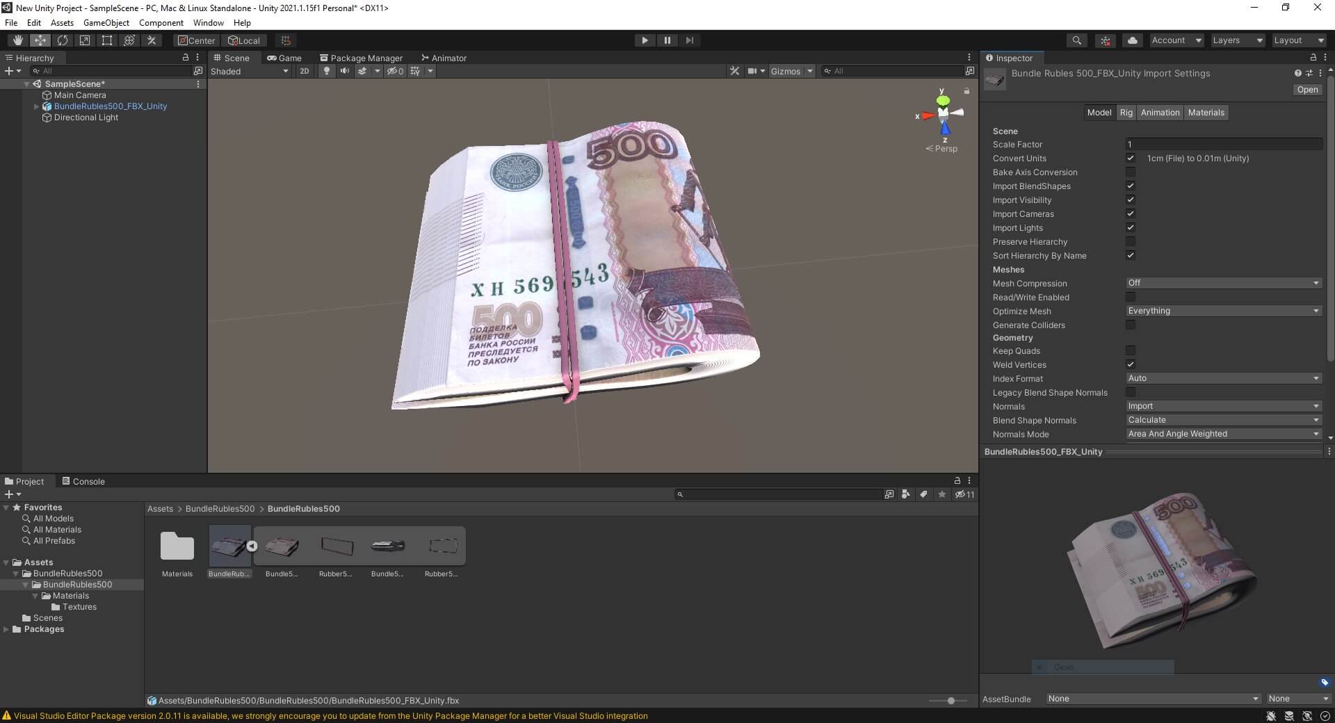 Bundle of Rubles 500 - 3D Model by Grishmanovskij Anton