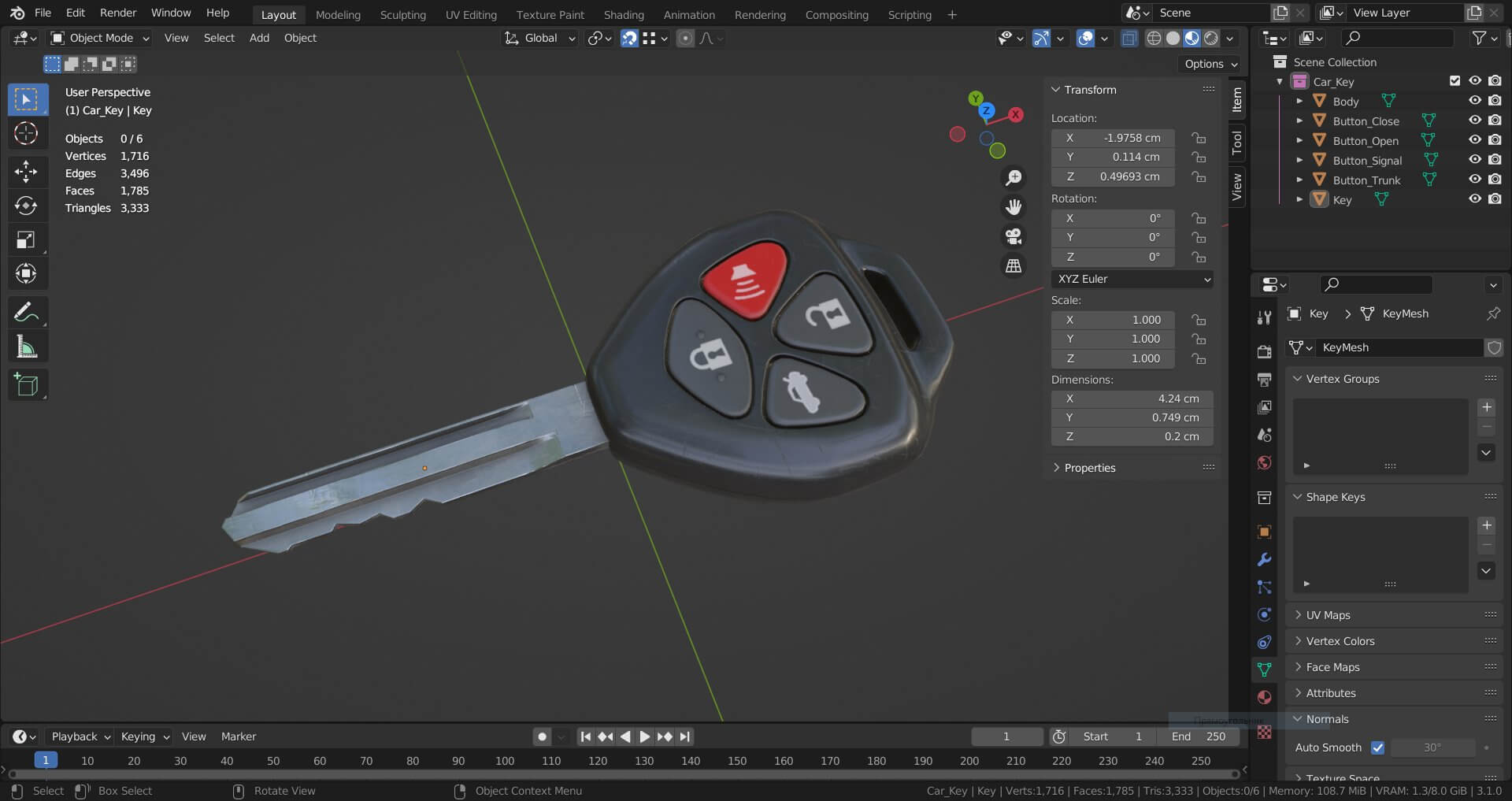 Car Key - 3D Model by Grishmanovskij Anton