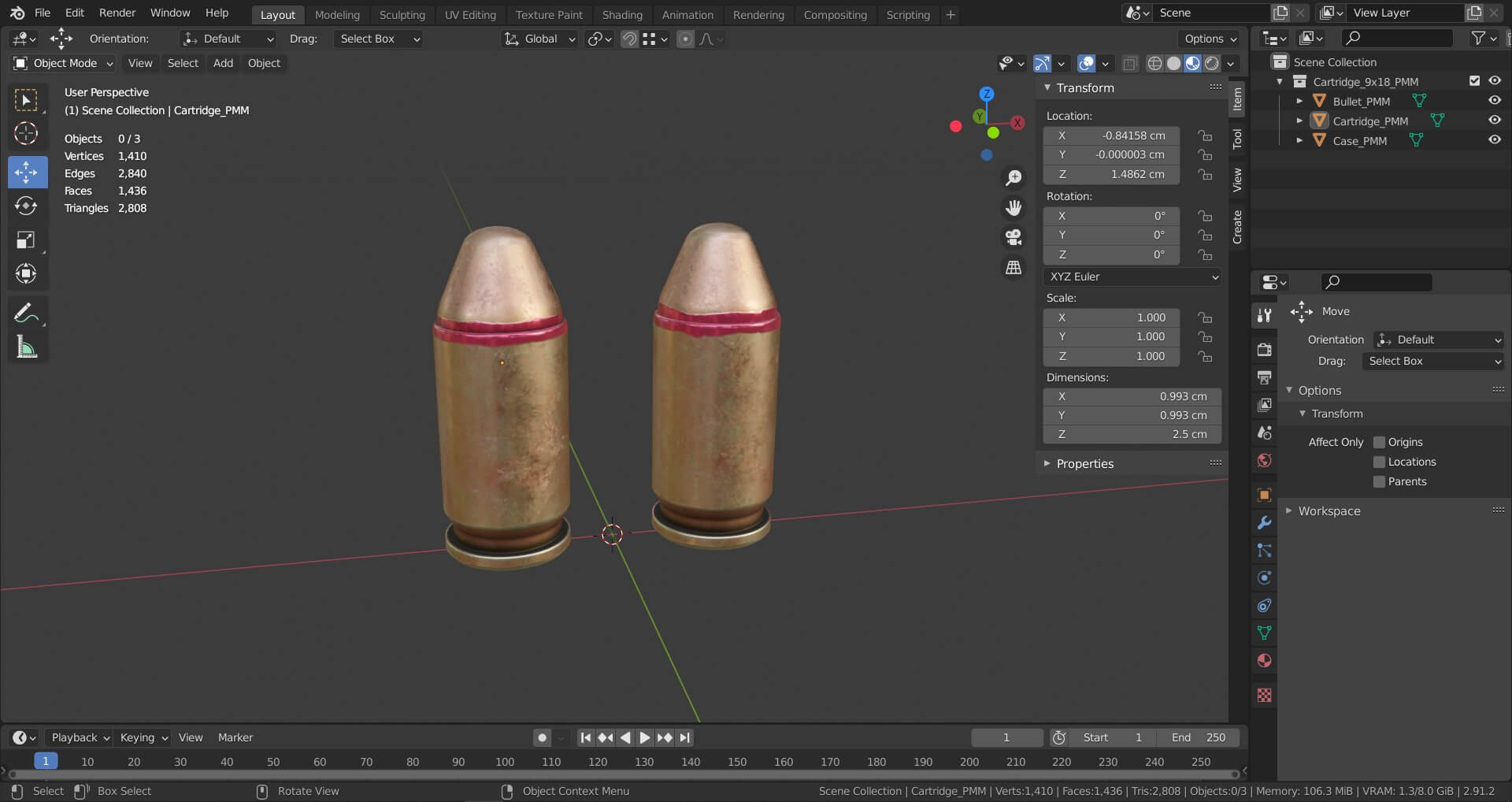 Cartridge 9x18 Mm - PMM 3D Model by Grishmanovskij Anton