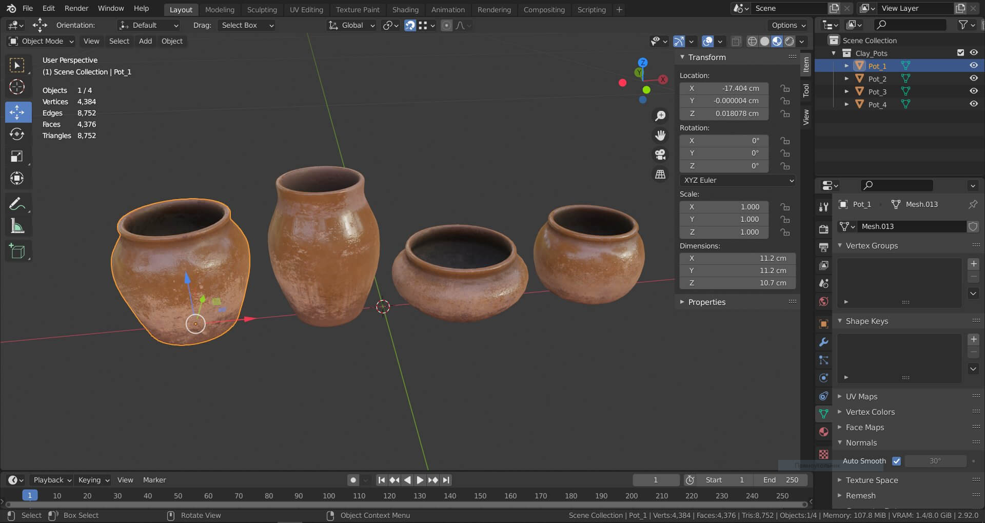 Clay Pots - 3D Model by Grishmanovskij Anton