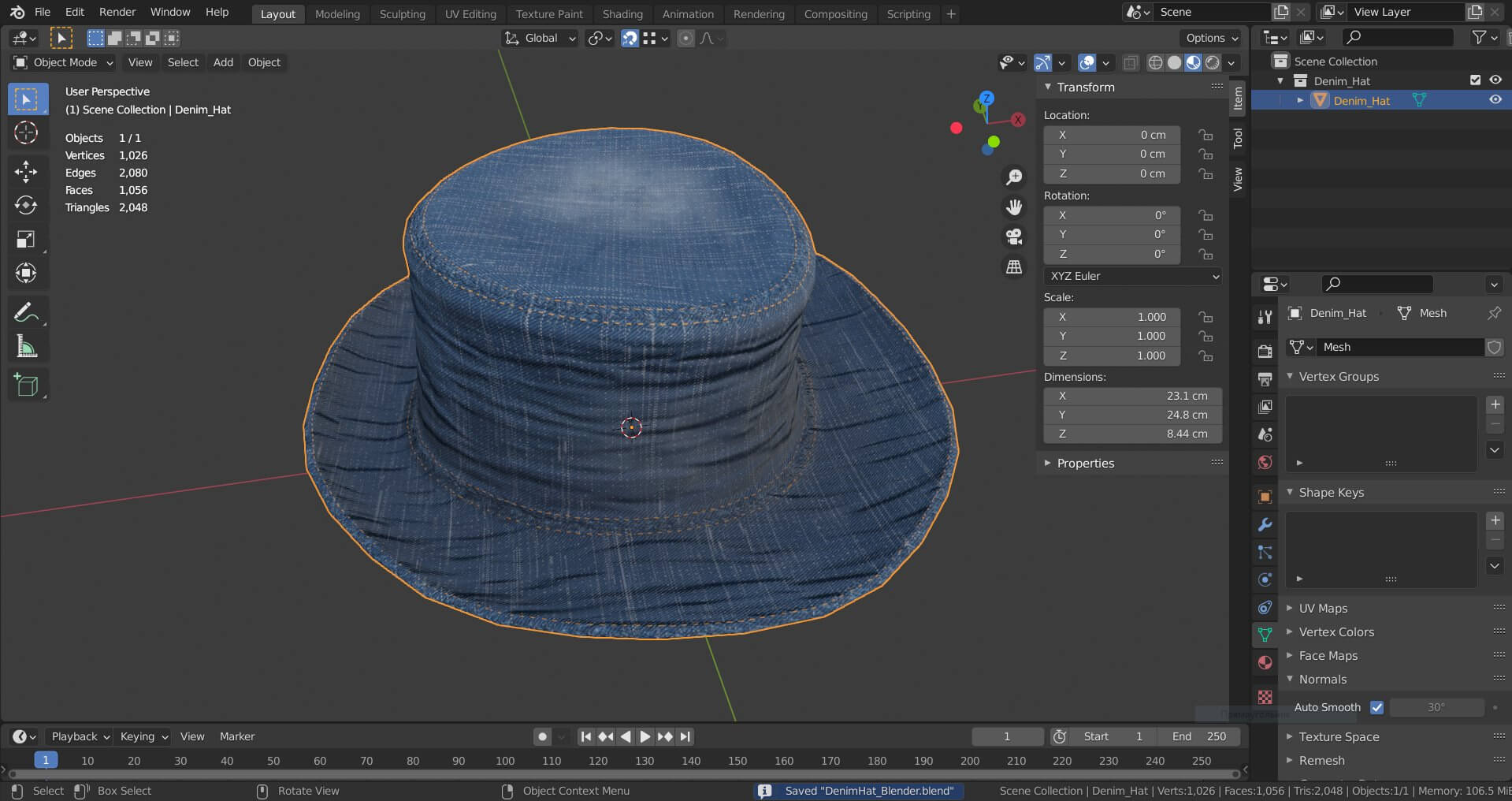 Denim Hat - 3D Model by Grishmanovskij Anton