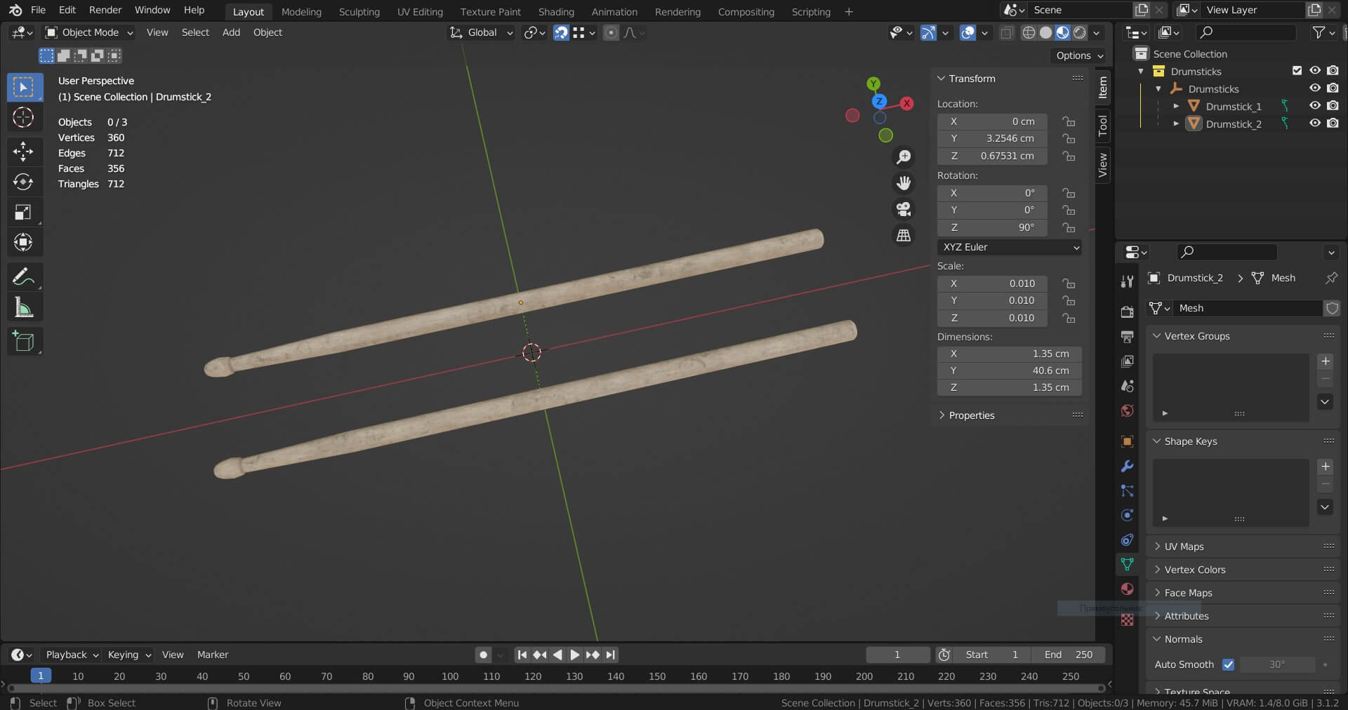 Drumsticks - 3D Model by Grishmanovskij Anton