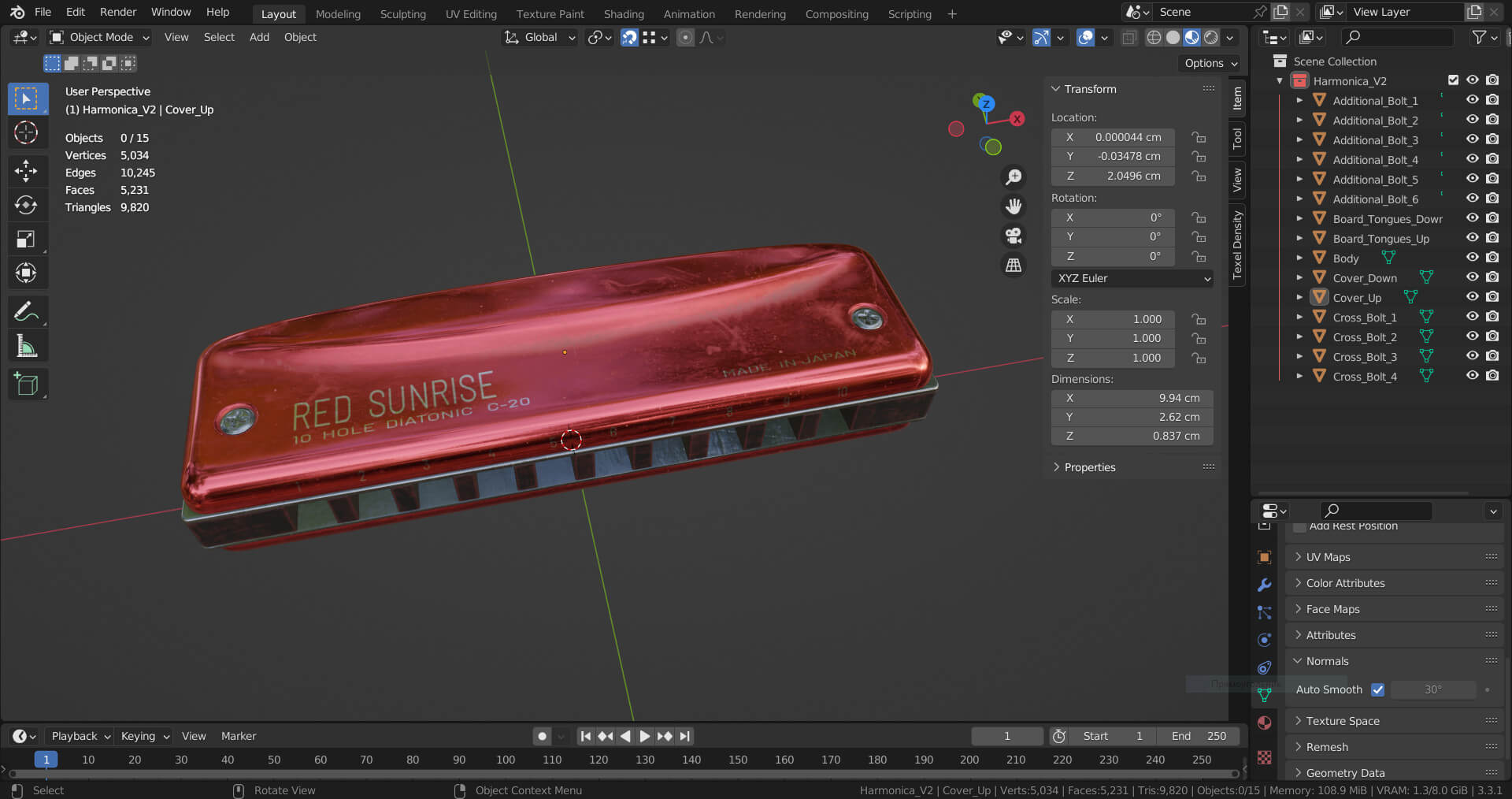 Harmonica V2 - 3D Model by Grishmanovskij Anton