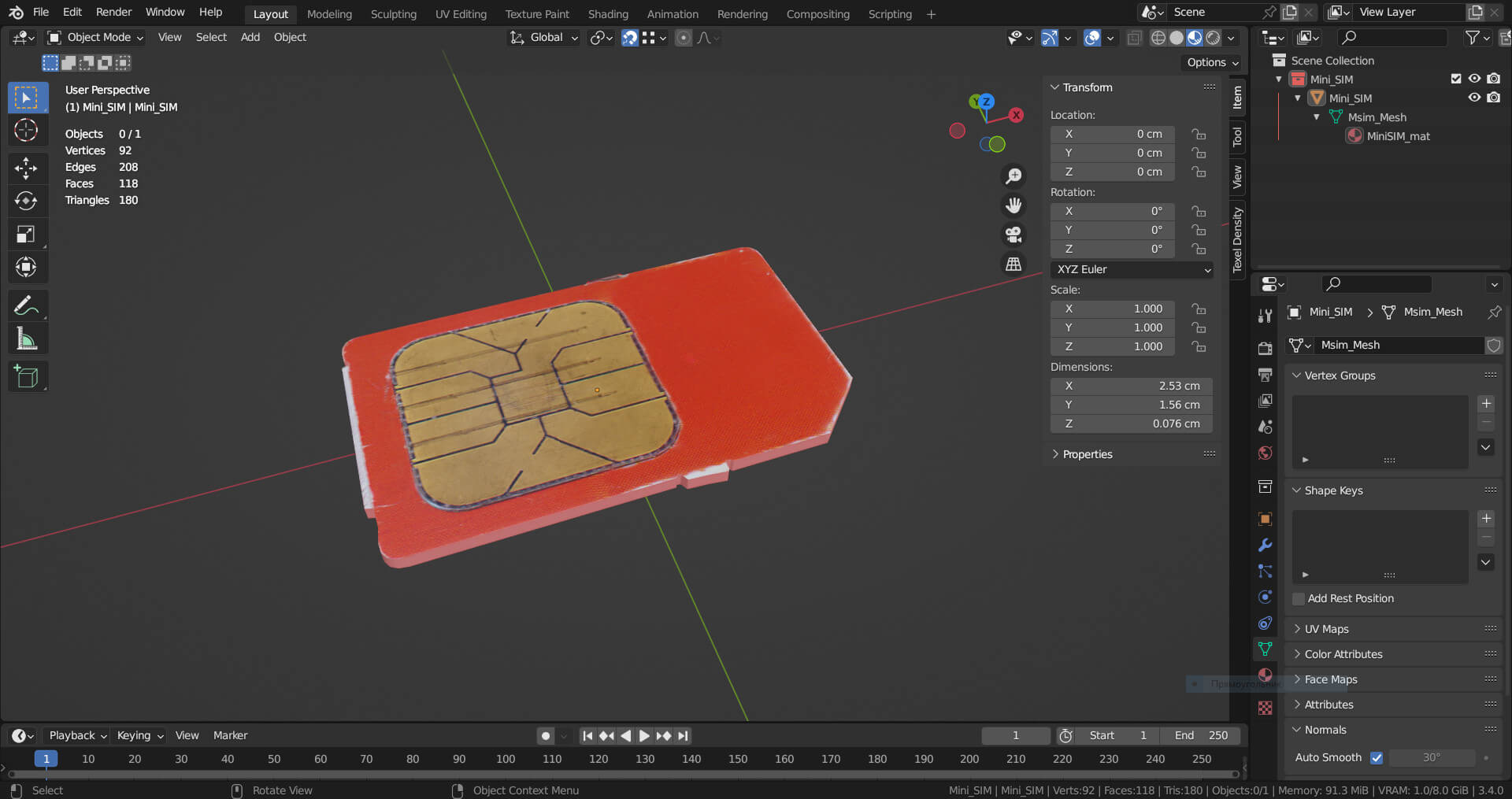 Mini SIM - 3D Model by Grishmanovskij Anton