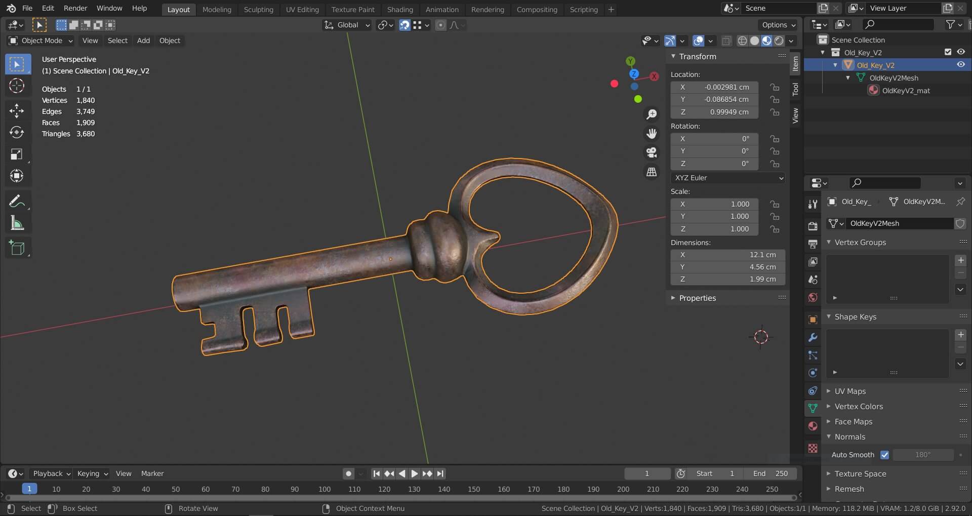 Old Key V2 - 3D Model by Grishmanovskij Anton