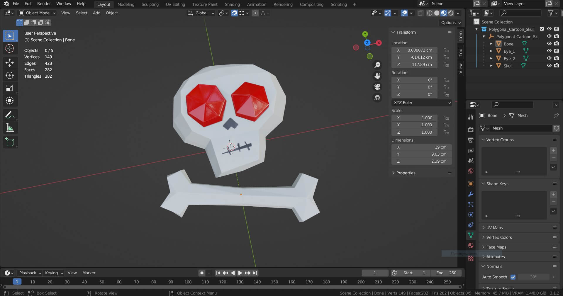 Polygonal Cartoon Skull - 3D Model by Grishmanovskij Anton