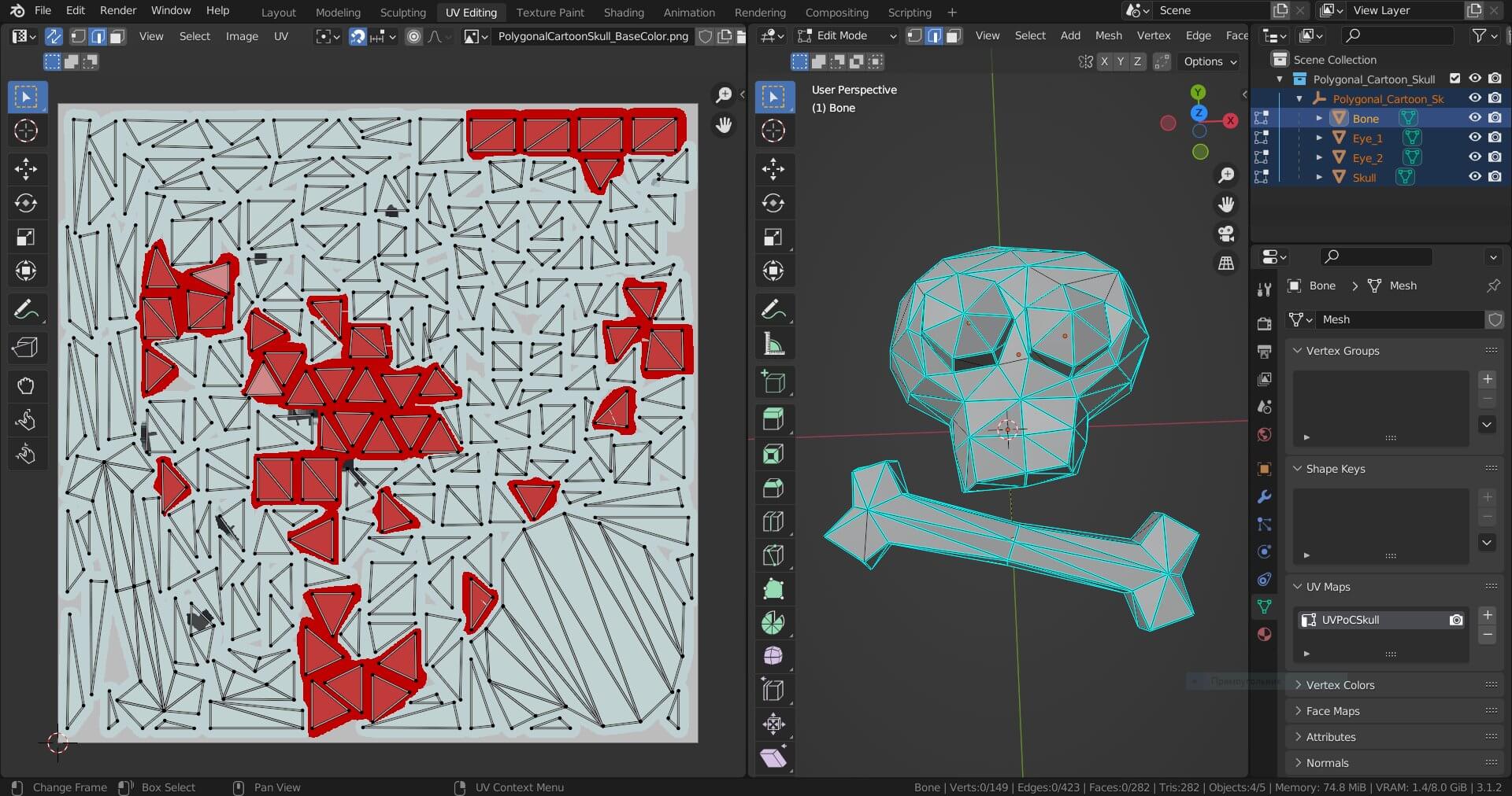 Polygonal Cartoon Skull - 3D Model by Grishmanovskij Anton