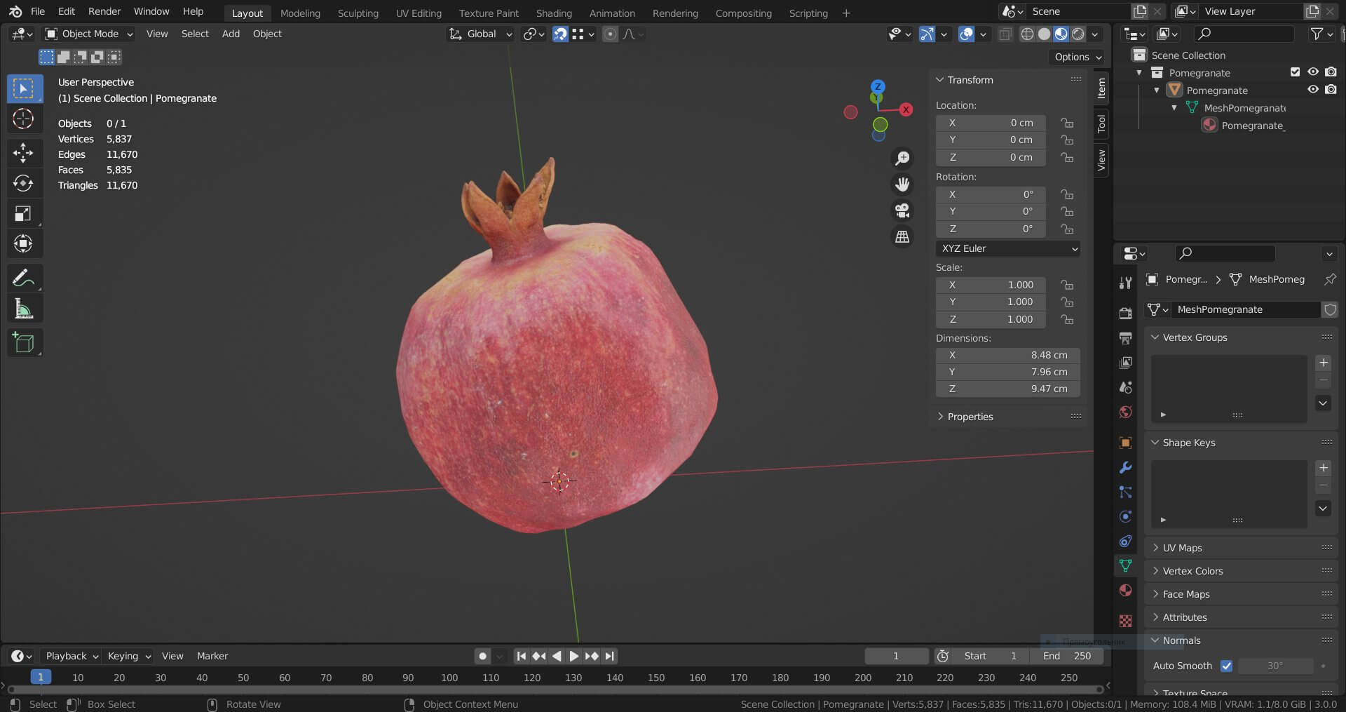 Pomegranate - 3D Model by Grishmanovskij Anton