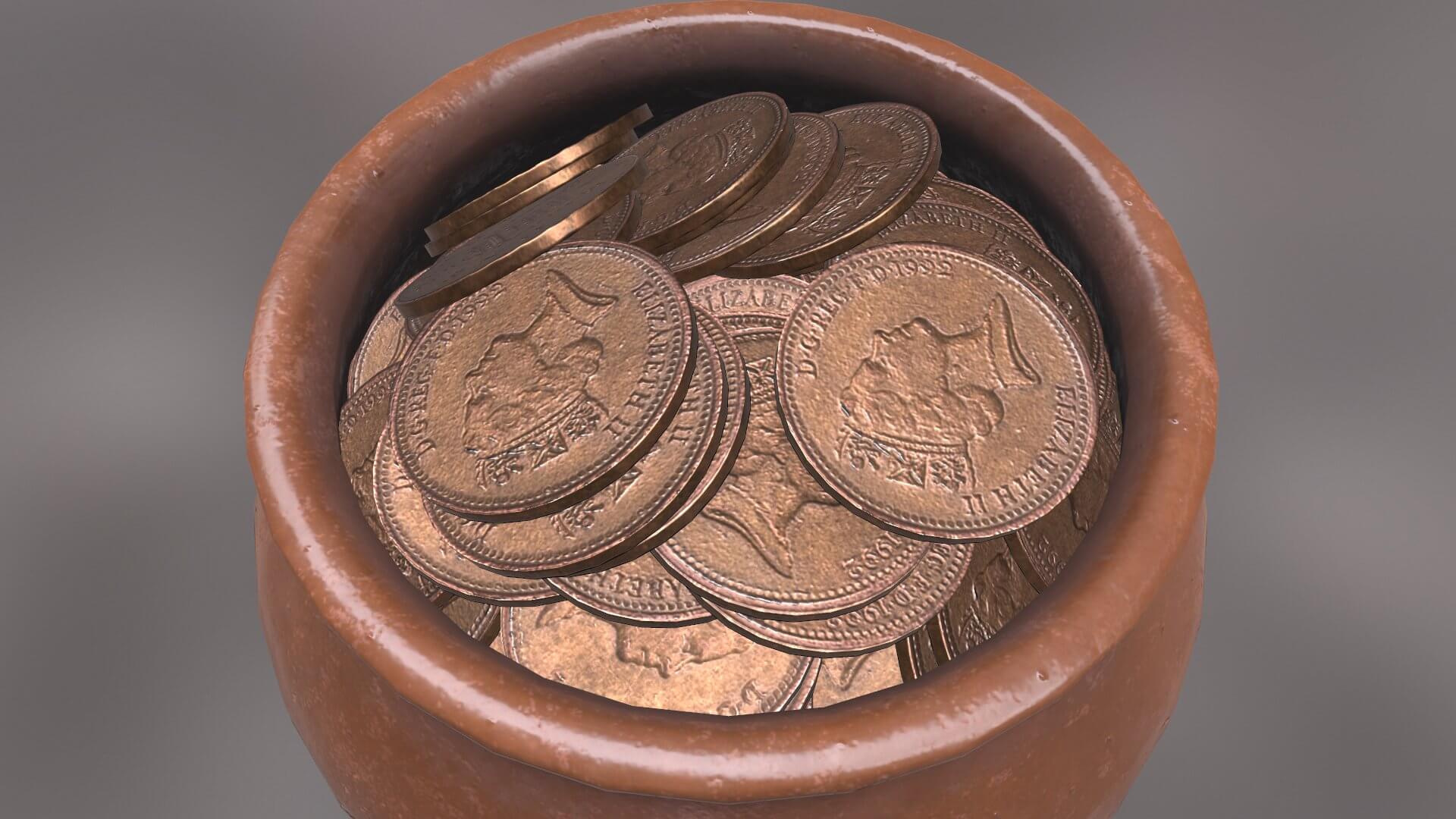 Pot With Coins - 3D Model by Grishmanovskij Anton